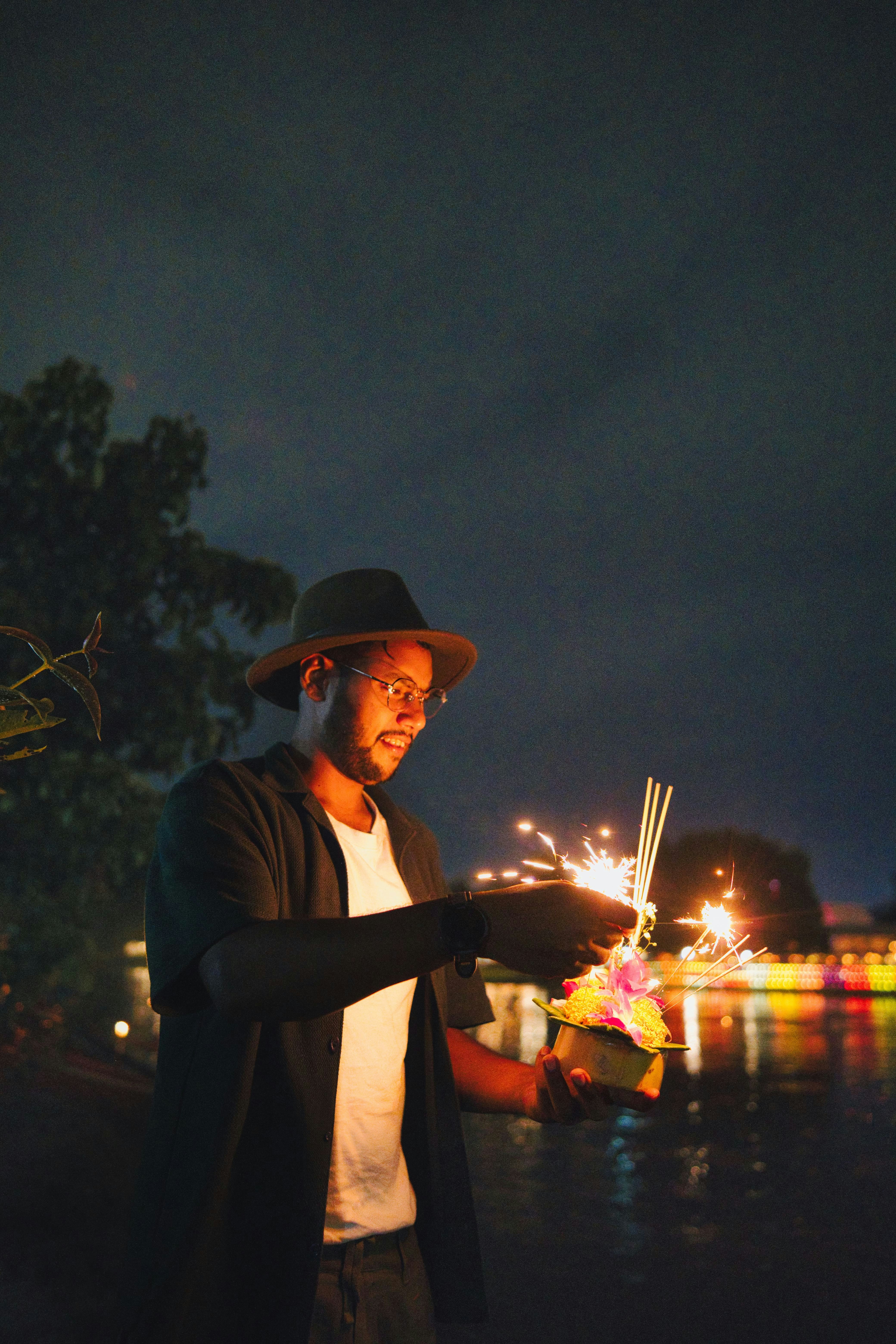 Nocturnal Sparks by the River: A Quiet Birthday Moment