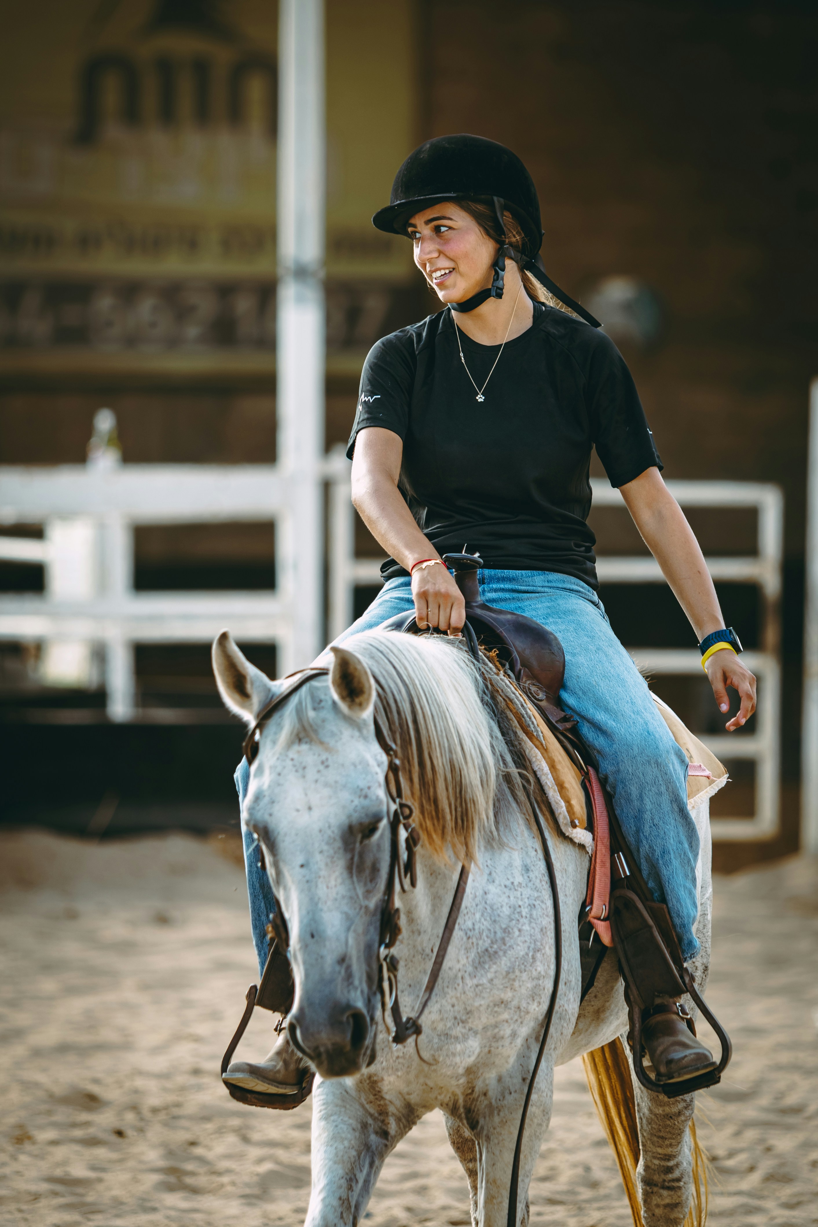 Gleaming Gait: A Confident Ride on a Gray Horse