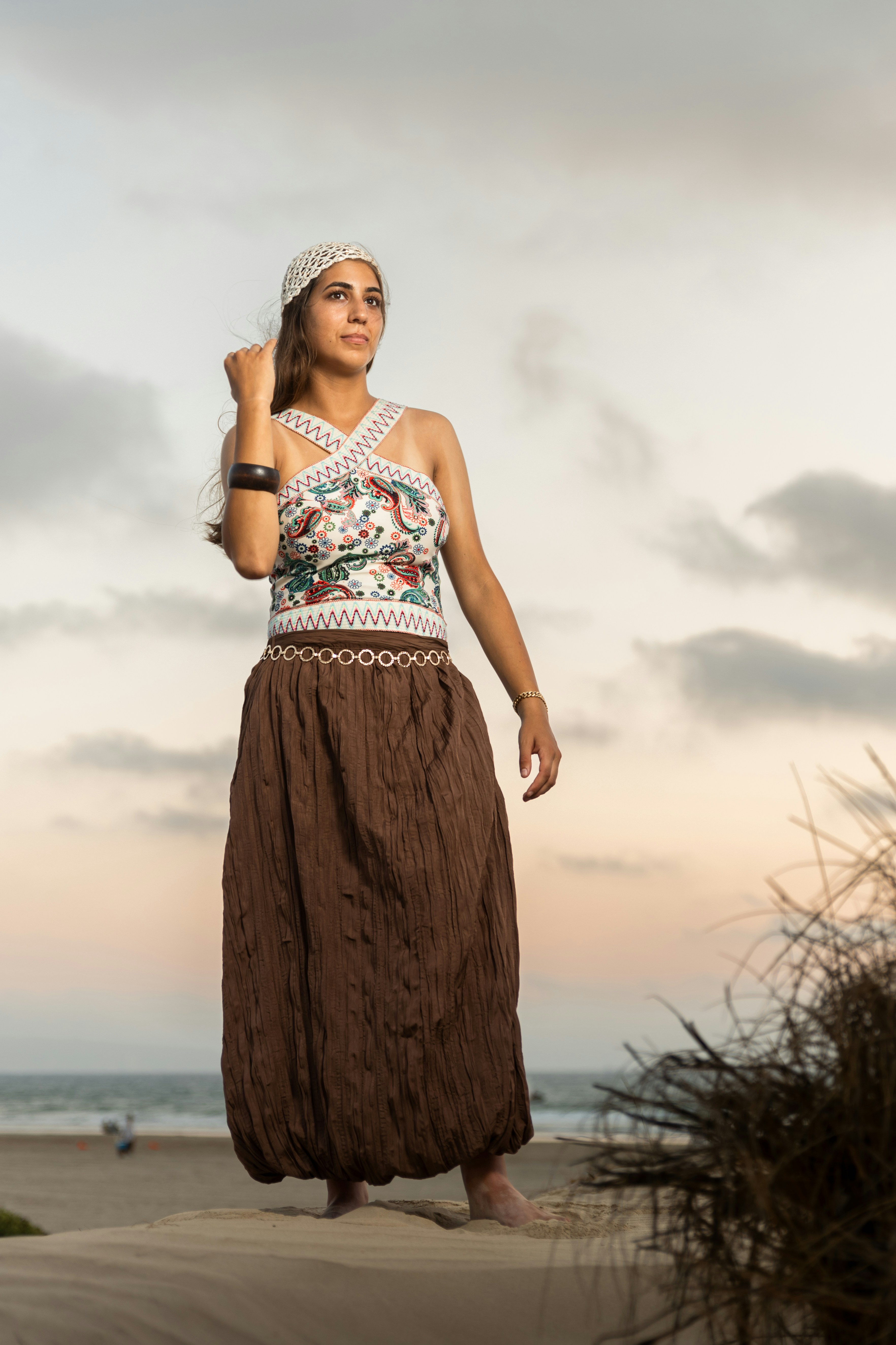 Dune-Wind Portrait: Boho Sunset on the Beach