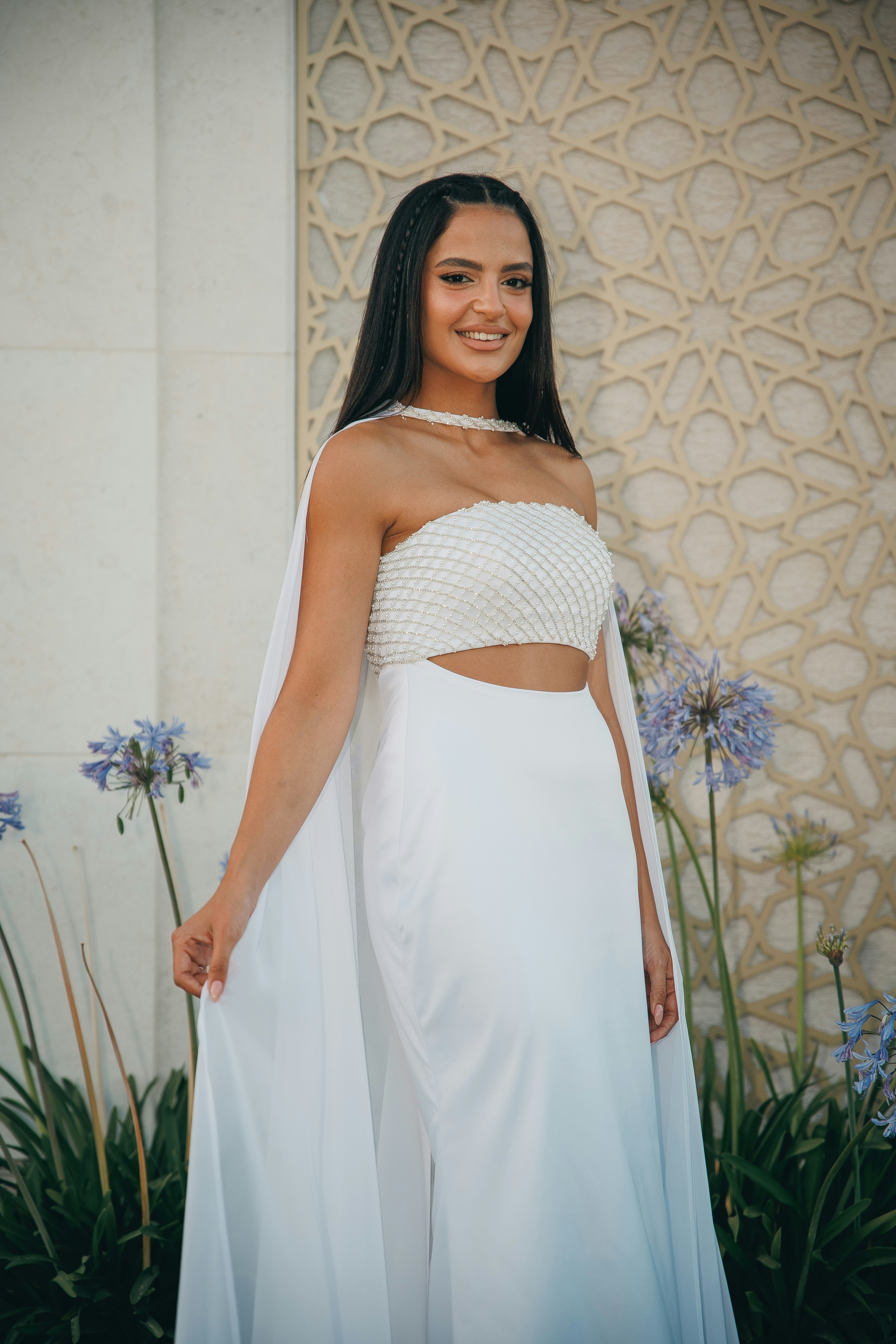 White Gown, Geometric Backdrop: A Modern Bridal Portrait