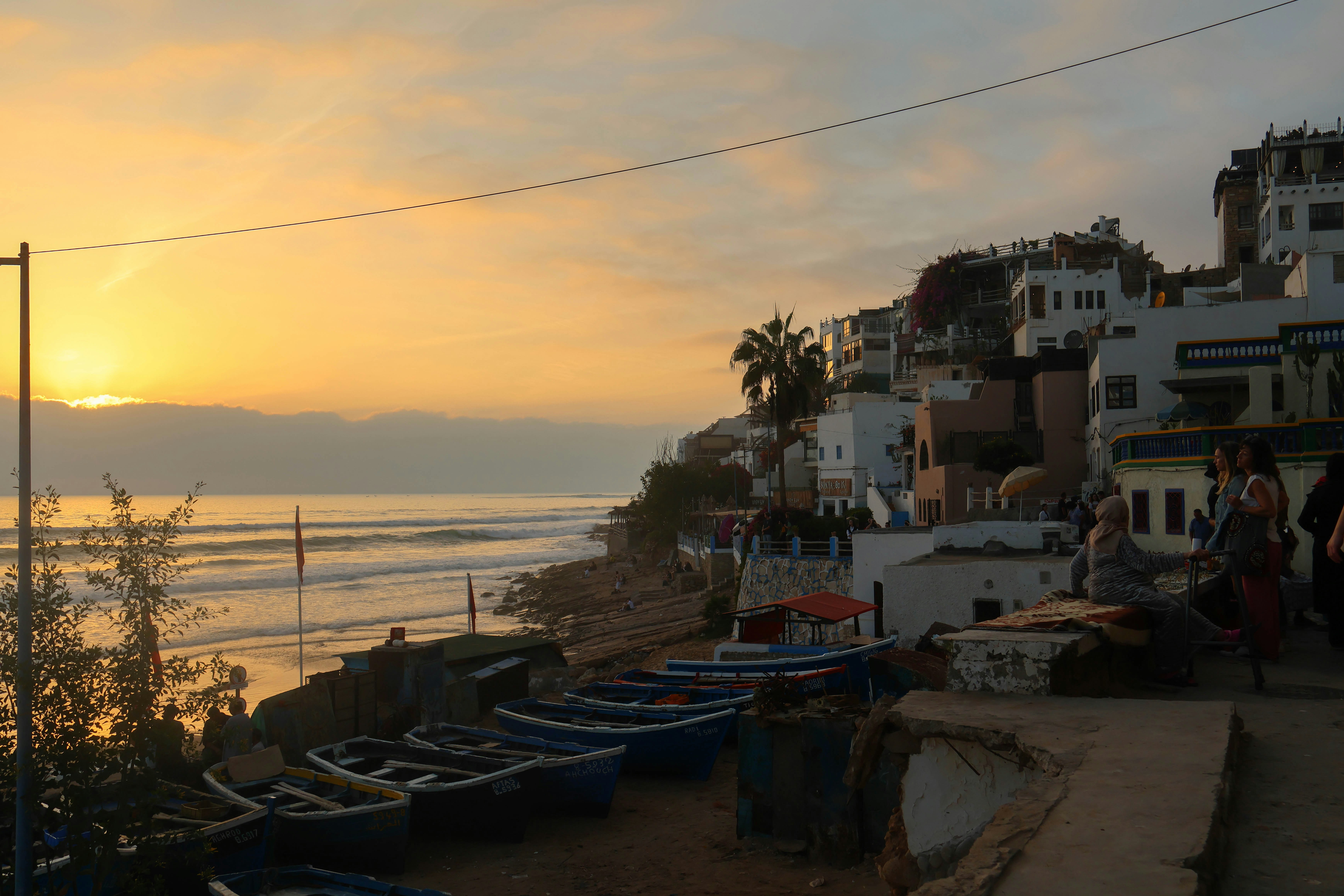 The view of Tagazhout in Morocco during the sunset hours