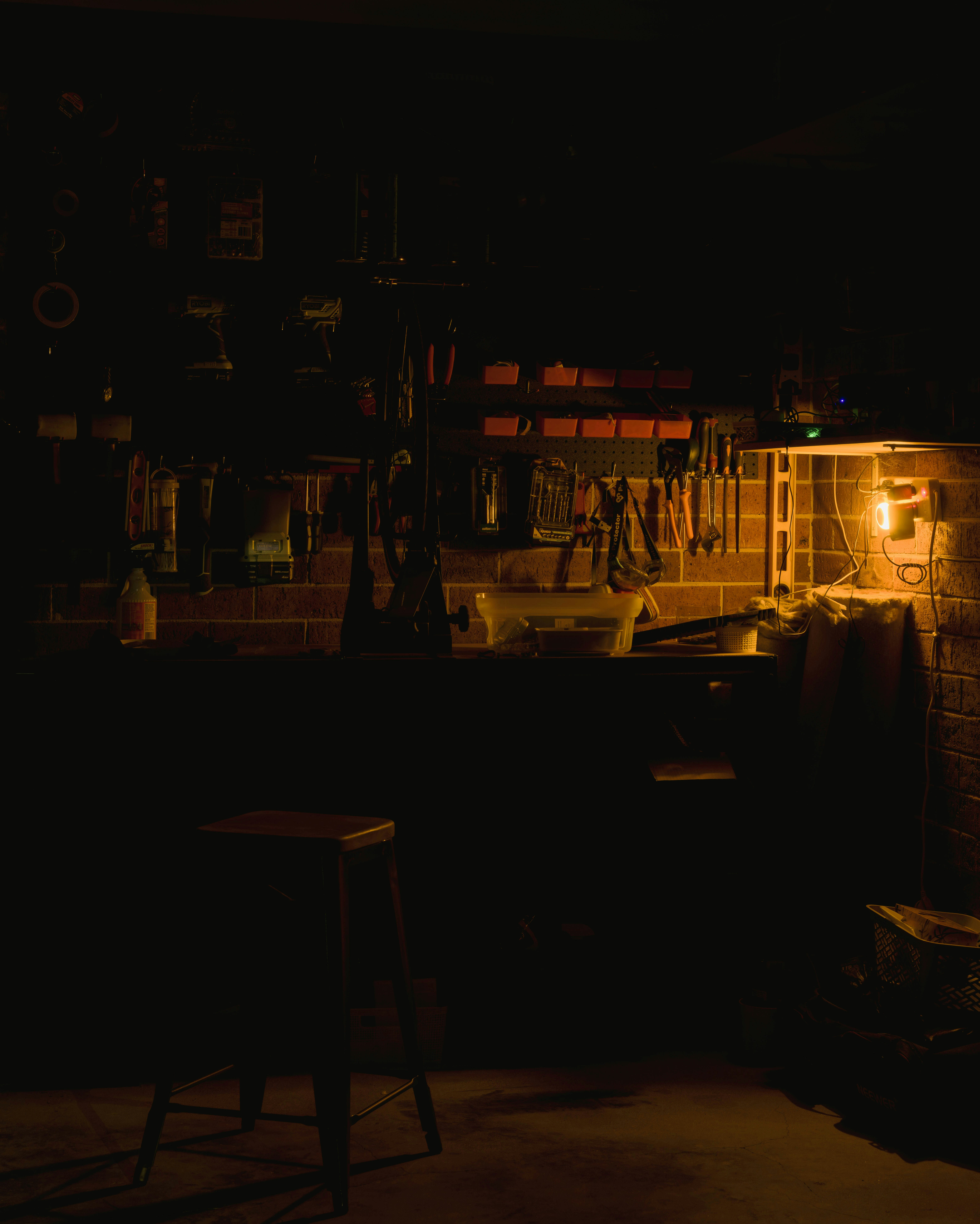 This is a photo of my garage at night.