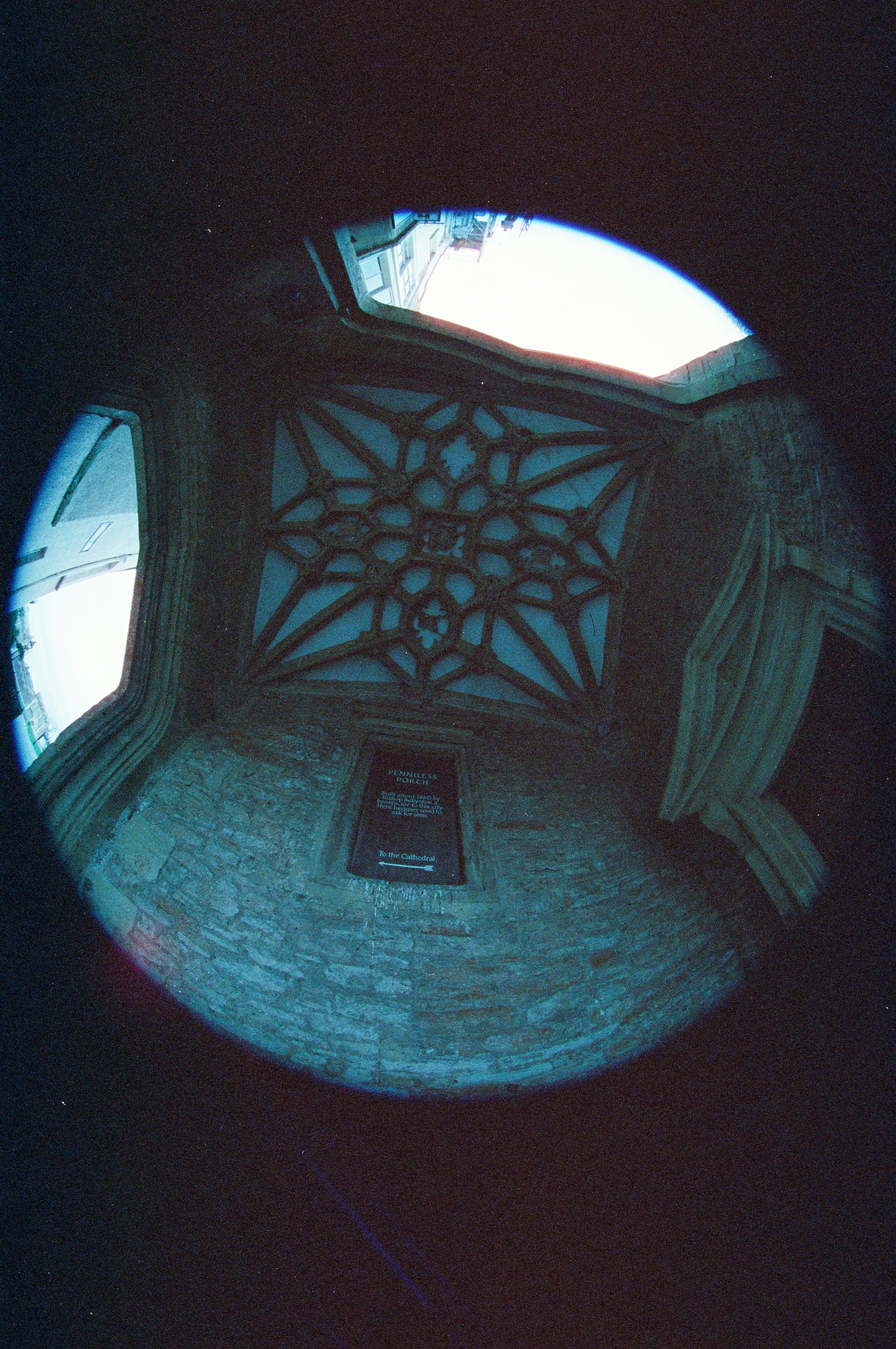 Intricate ceiling design in a stone building