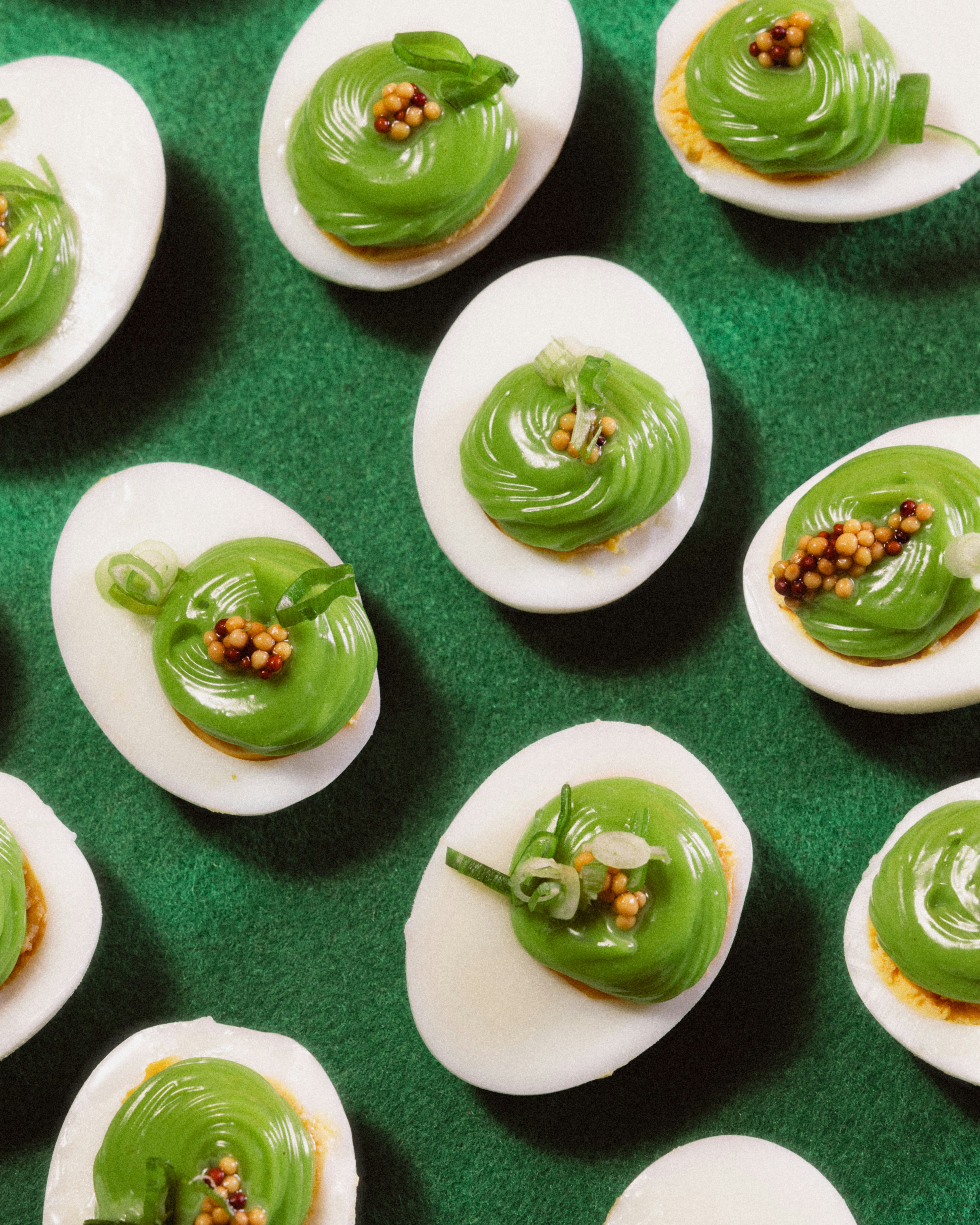 Verdant Mosaic: Mint-Top Canapés on White Circles