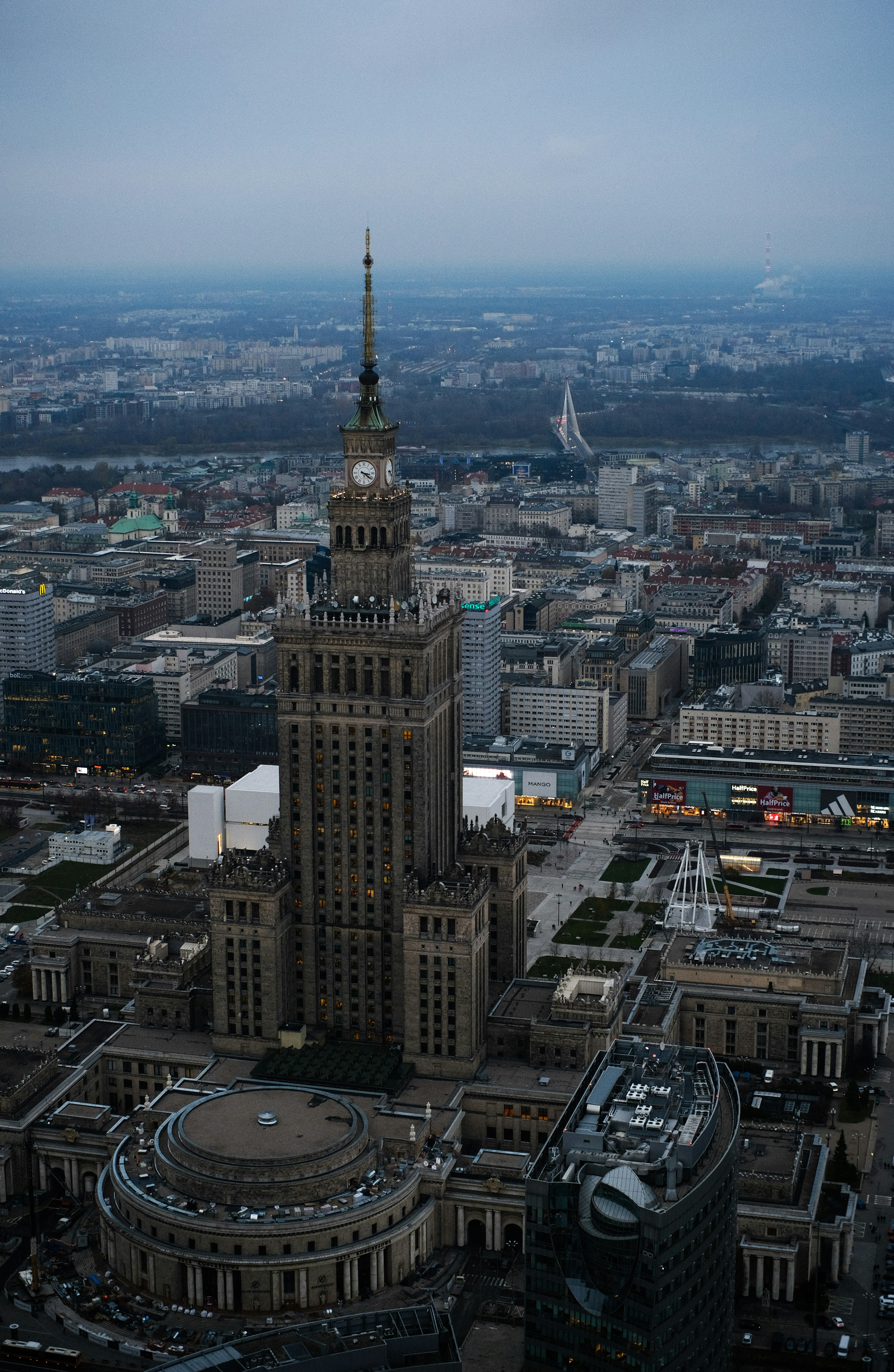 Clock-Tower Sentinel Over Warsaw at Dusk