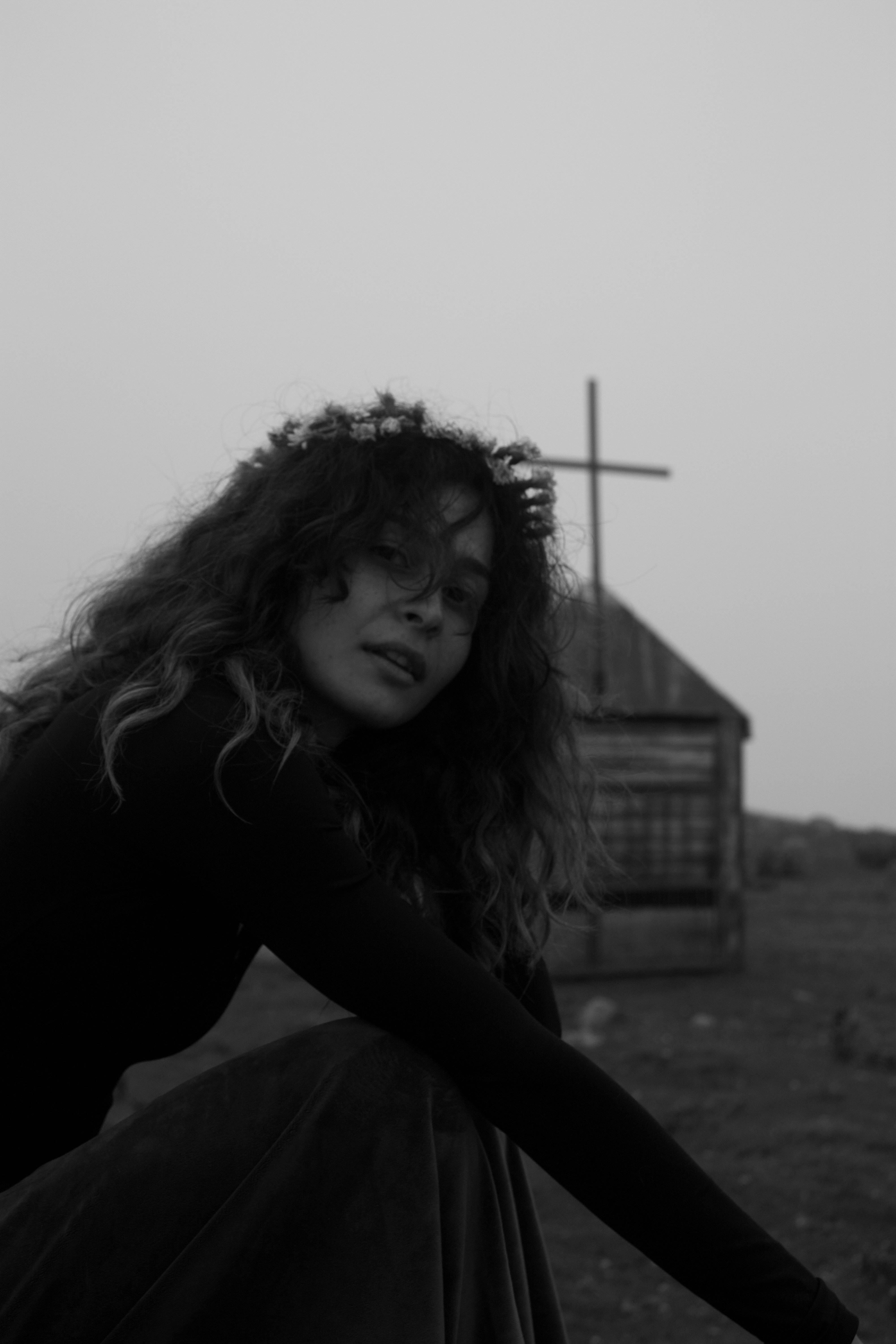 Midnight Crossroads: A Portrait by the Dusk Chapel