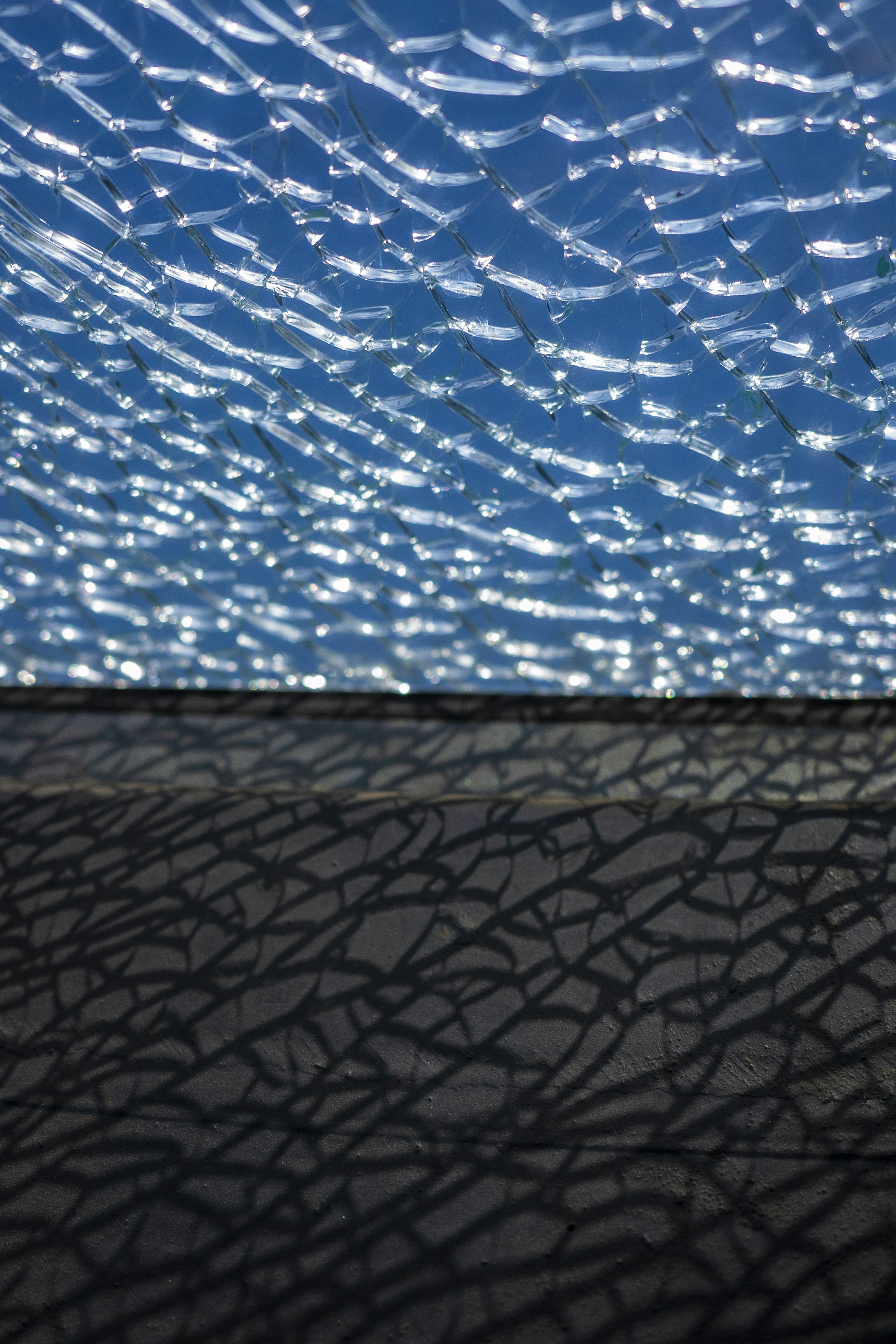 Lattice of Light: Close-Up on a Blue Mesh and Its Shadow