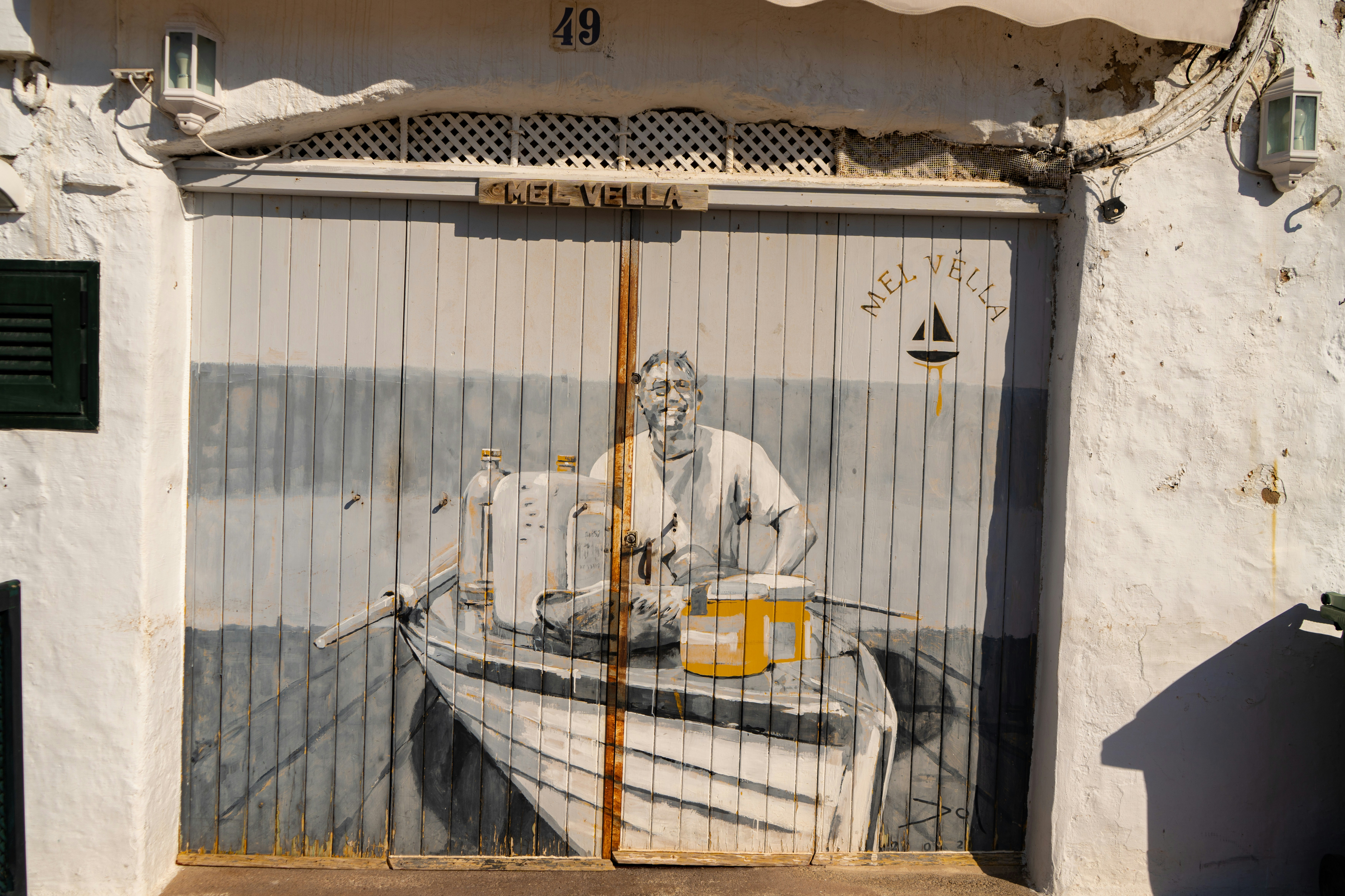 Doorway Mariner: A Weathered Fresco of a Boatsman