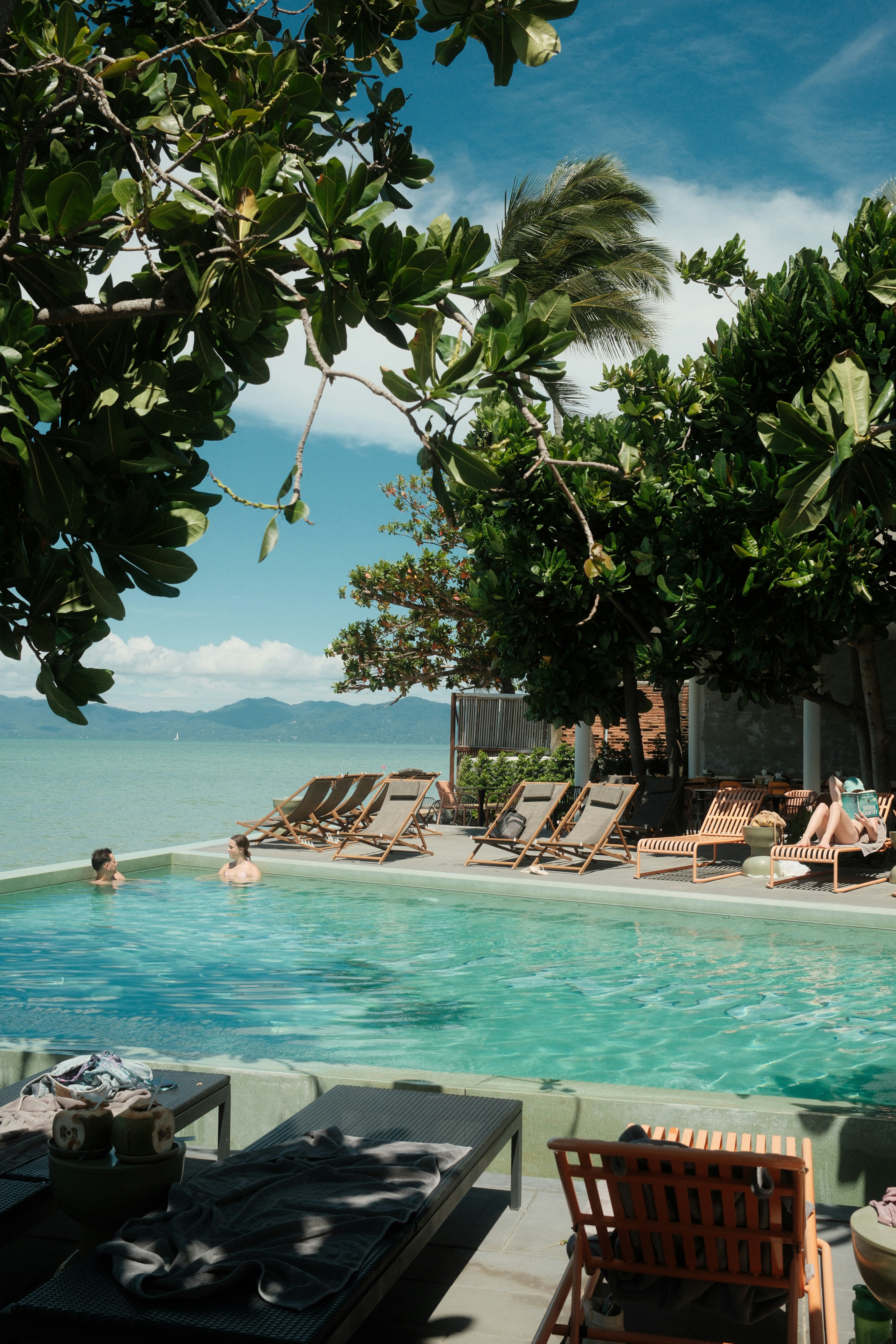 Luminous Oasis: Poolside Calm Beneath a Tropical Canopy