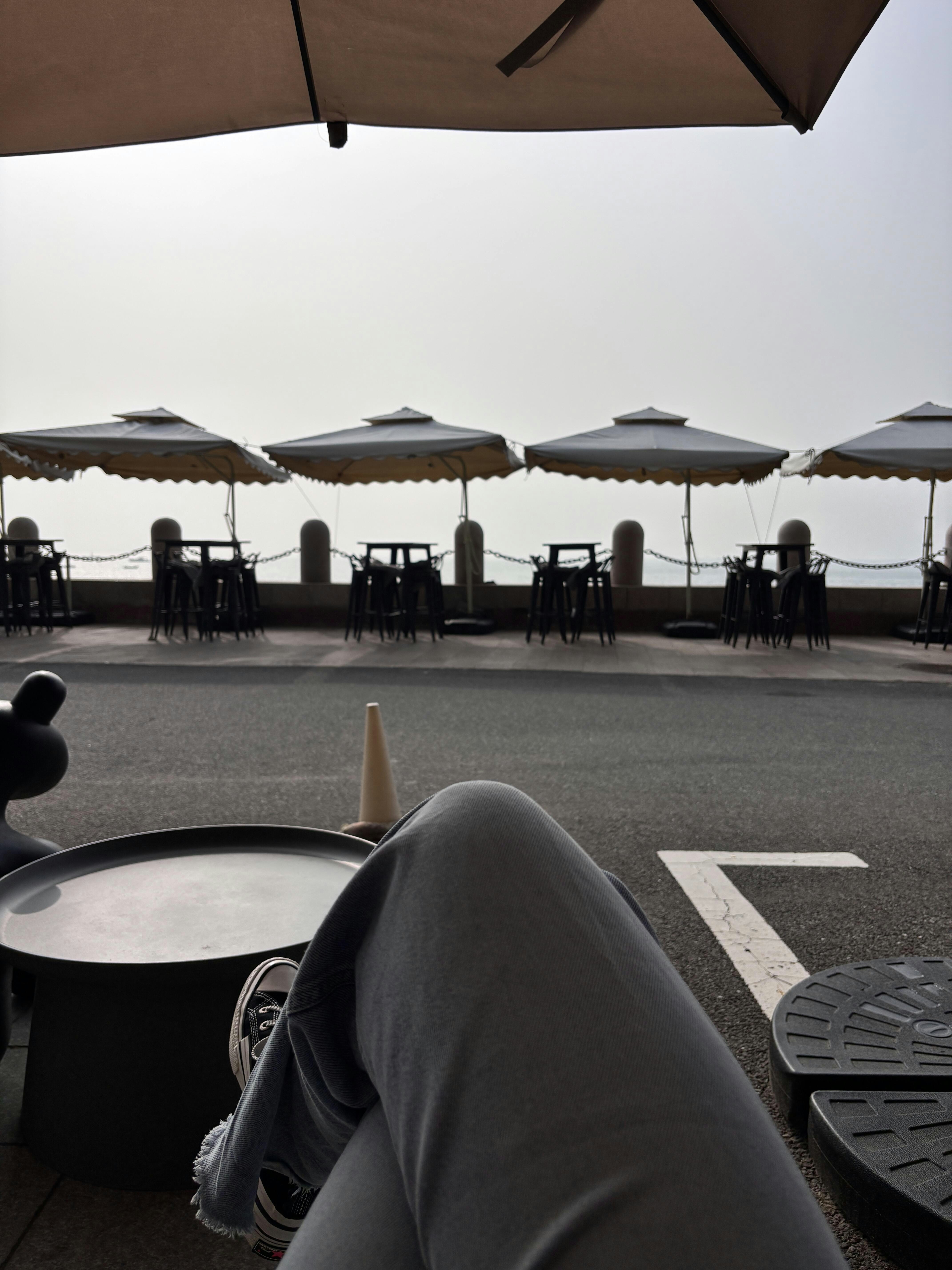 Umbrella Row Along the Seaside Terrace