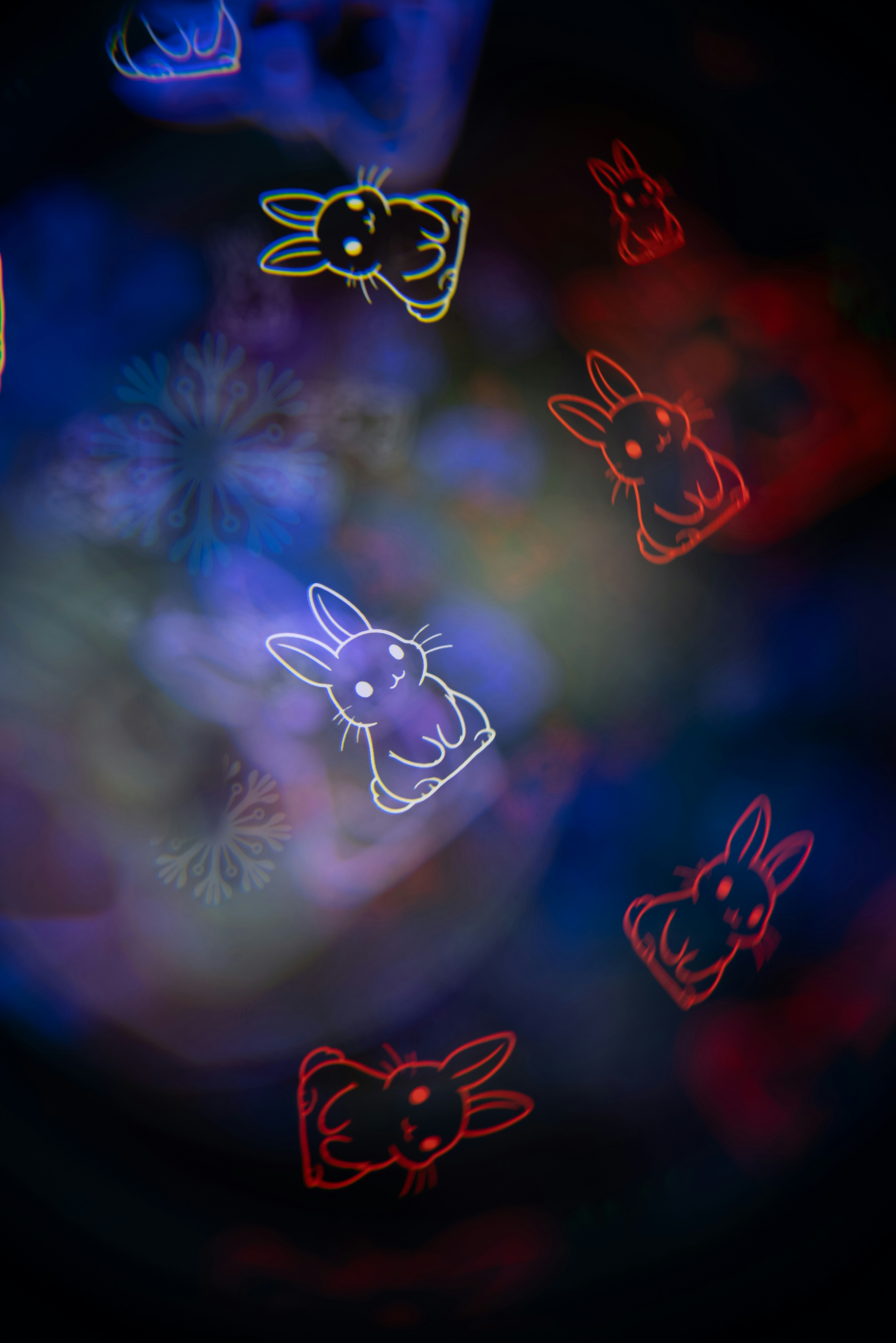 Neon Bunny Bokeh: A Dreamlike Parade of Light