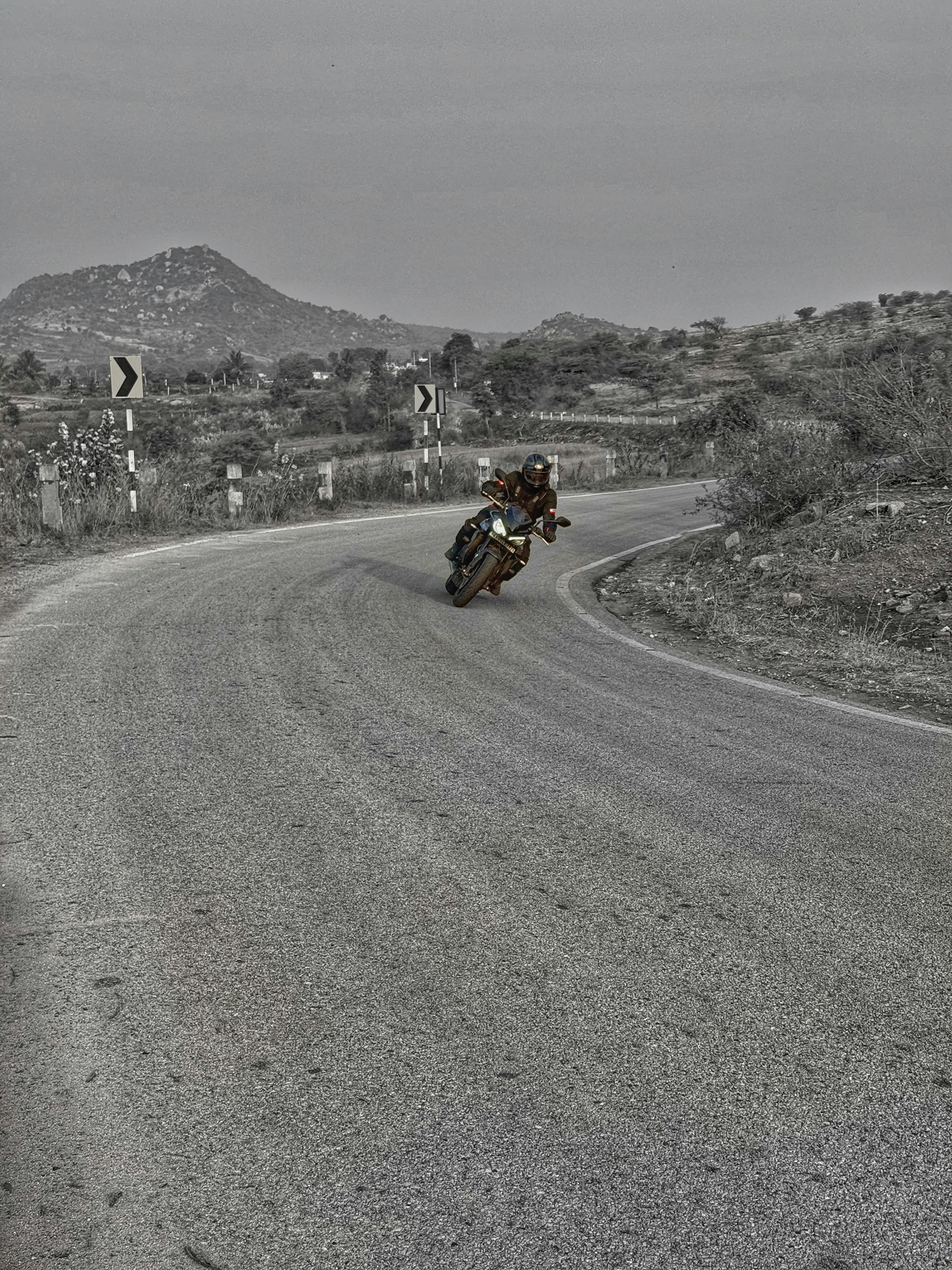 Lean into the Curve: Lone Rider Carves a Desert Hairpin