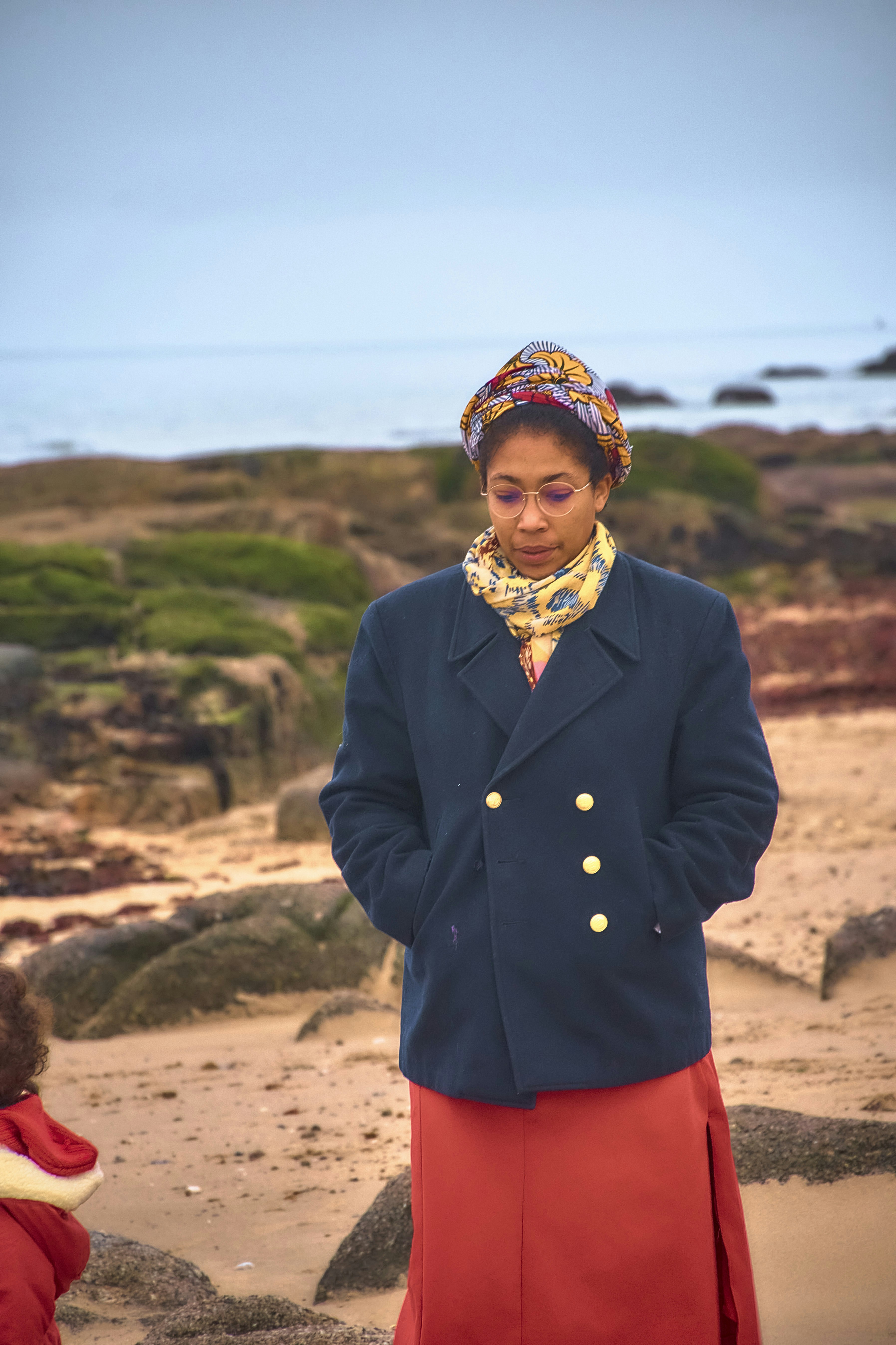 Coastal Quiet: A Seaside Portrait in Navy and Amber