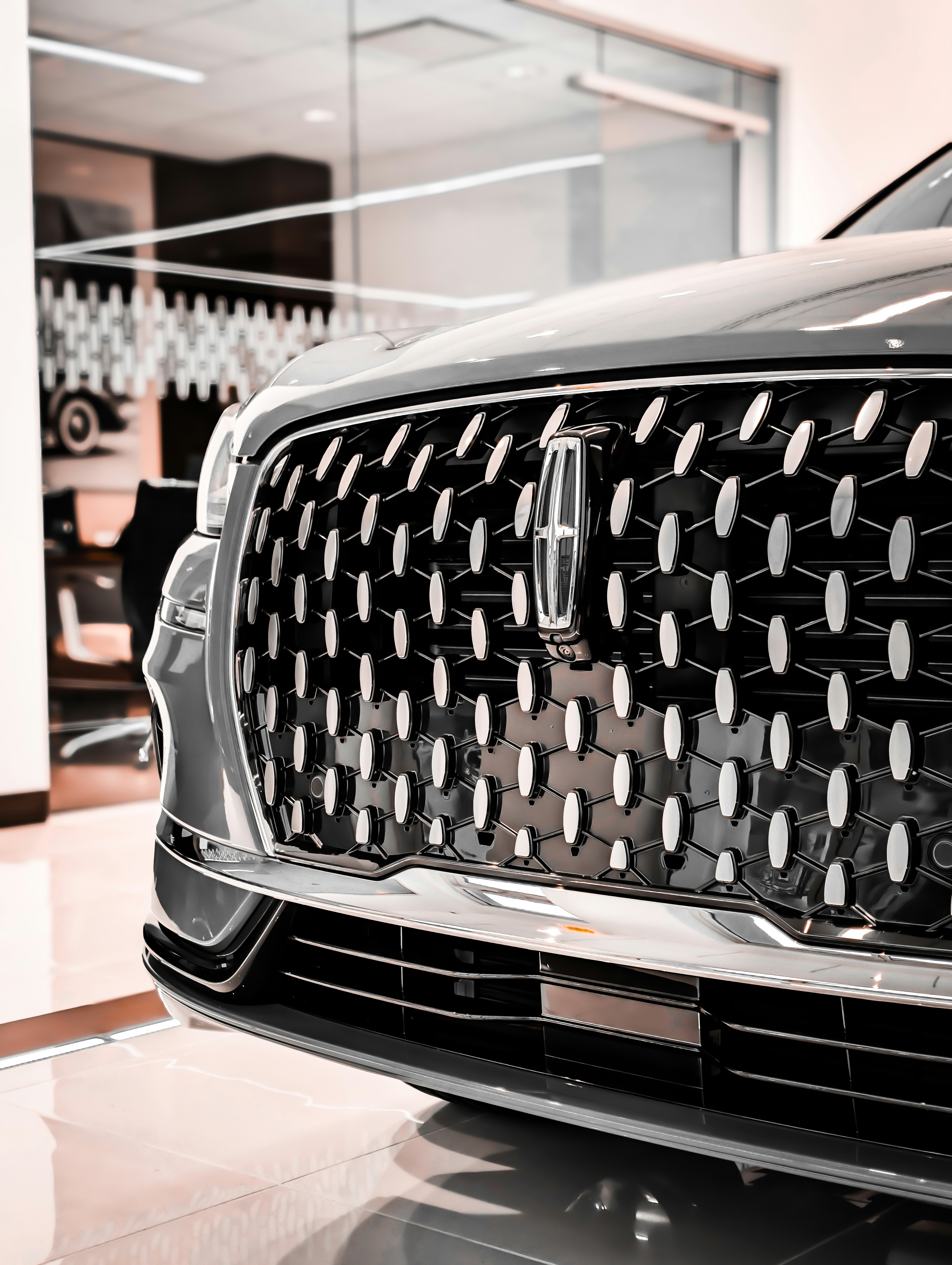 Close-up of a modern car's chrome grille