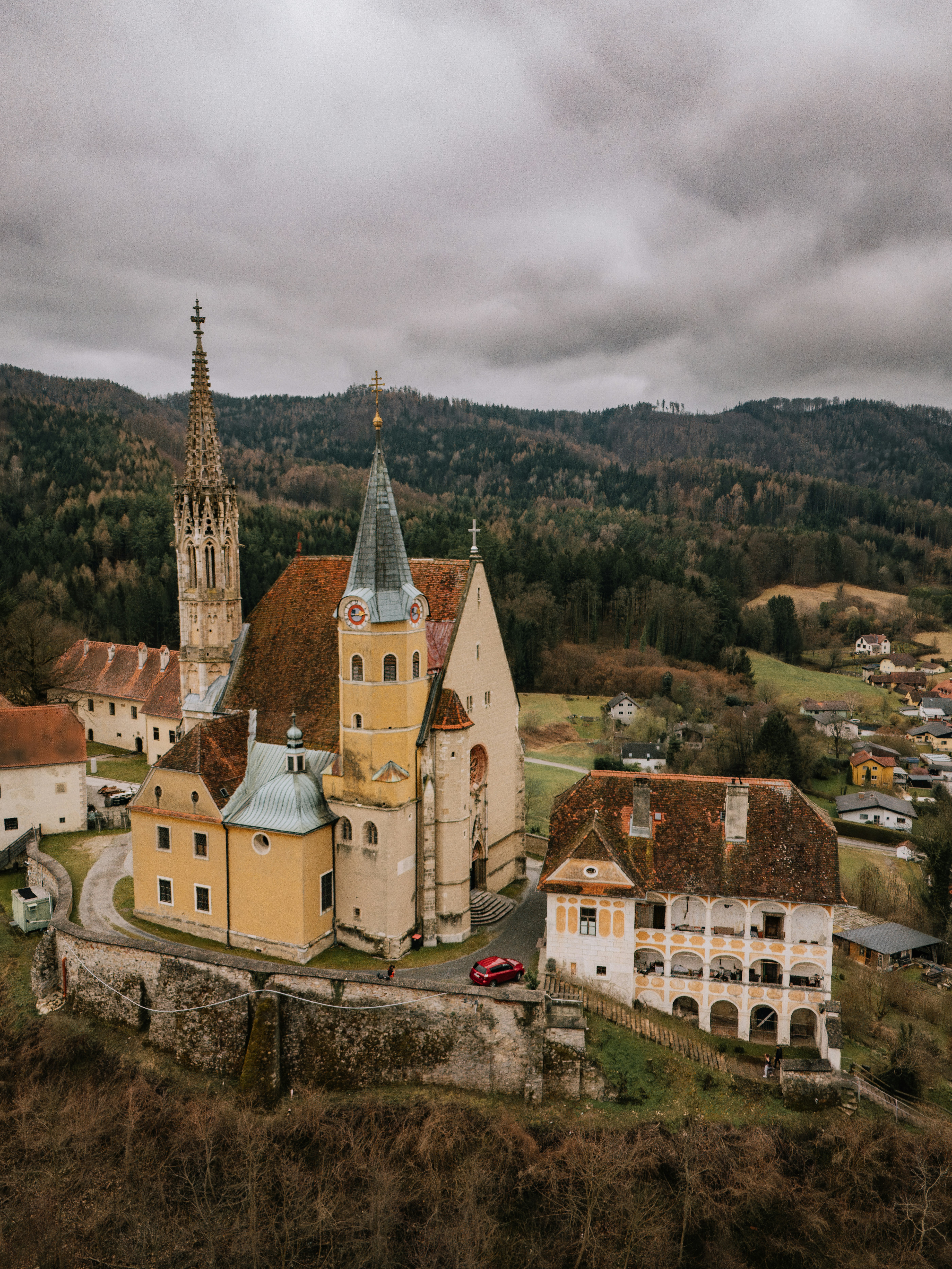 Picturesque Church Surrounded by Hills