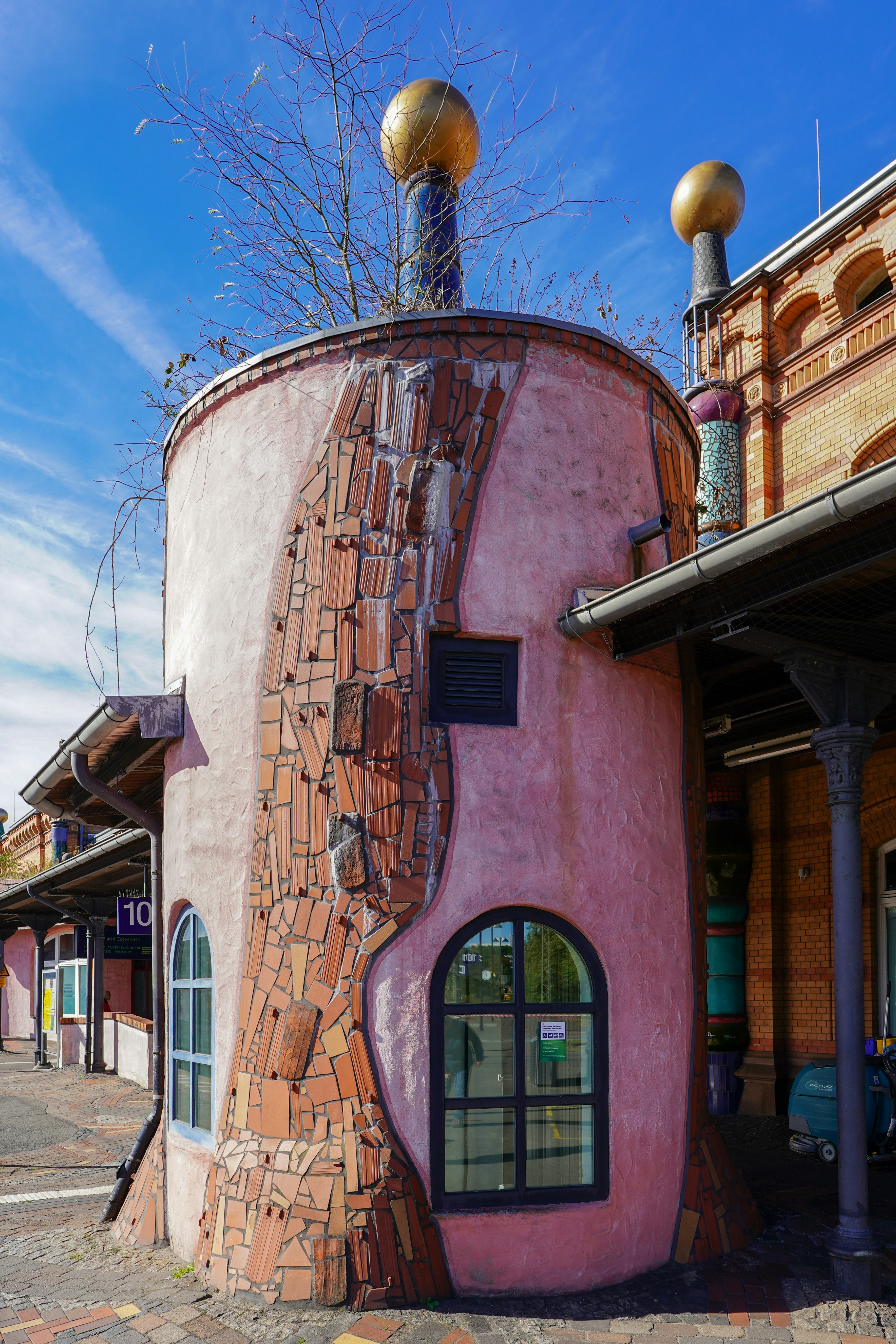 Unusual pink building with golden spheres on top. photo – Free Design ...