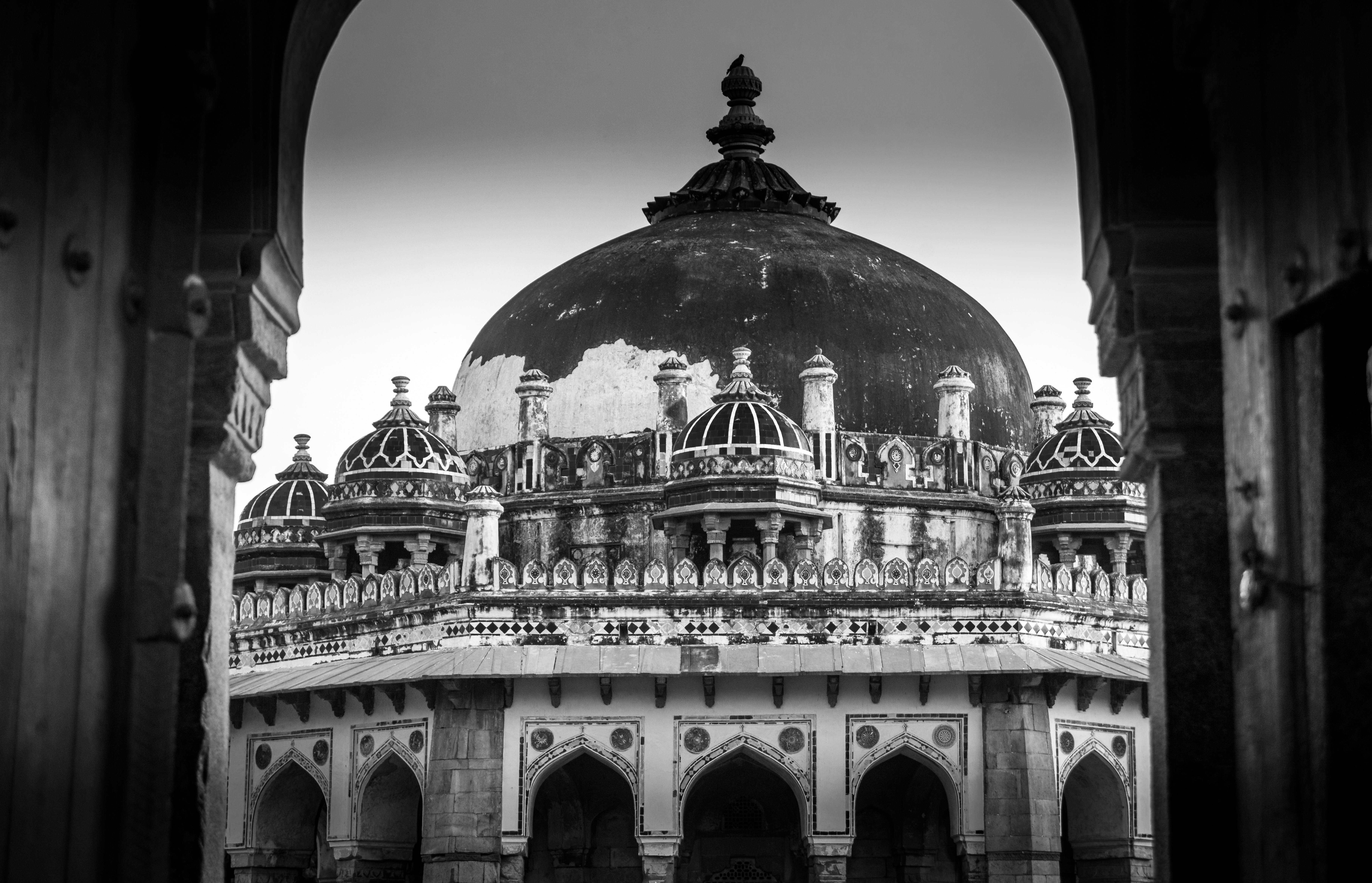Through the Arch: Central Mughal Dome in Monochrome