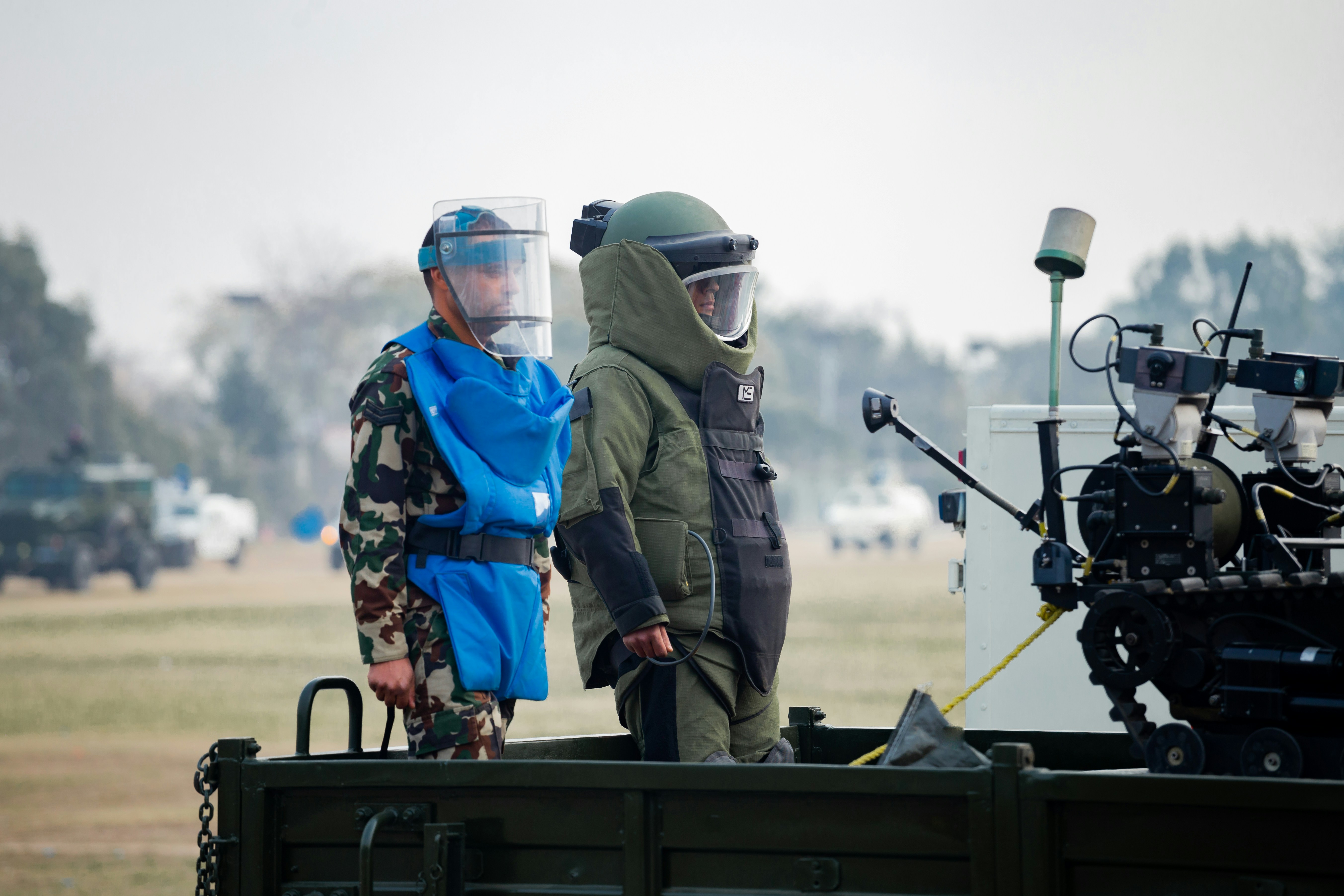 Nepali Army Troops in Armored Vehicle at Kathmandu , Tudikhel in Nepali Army Day