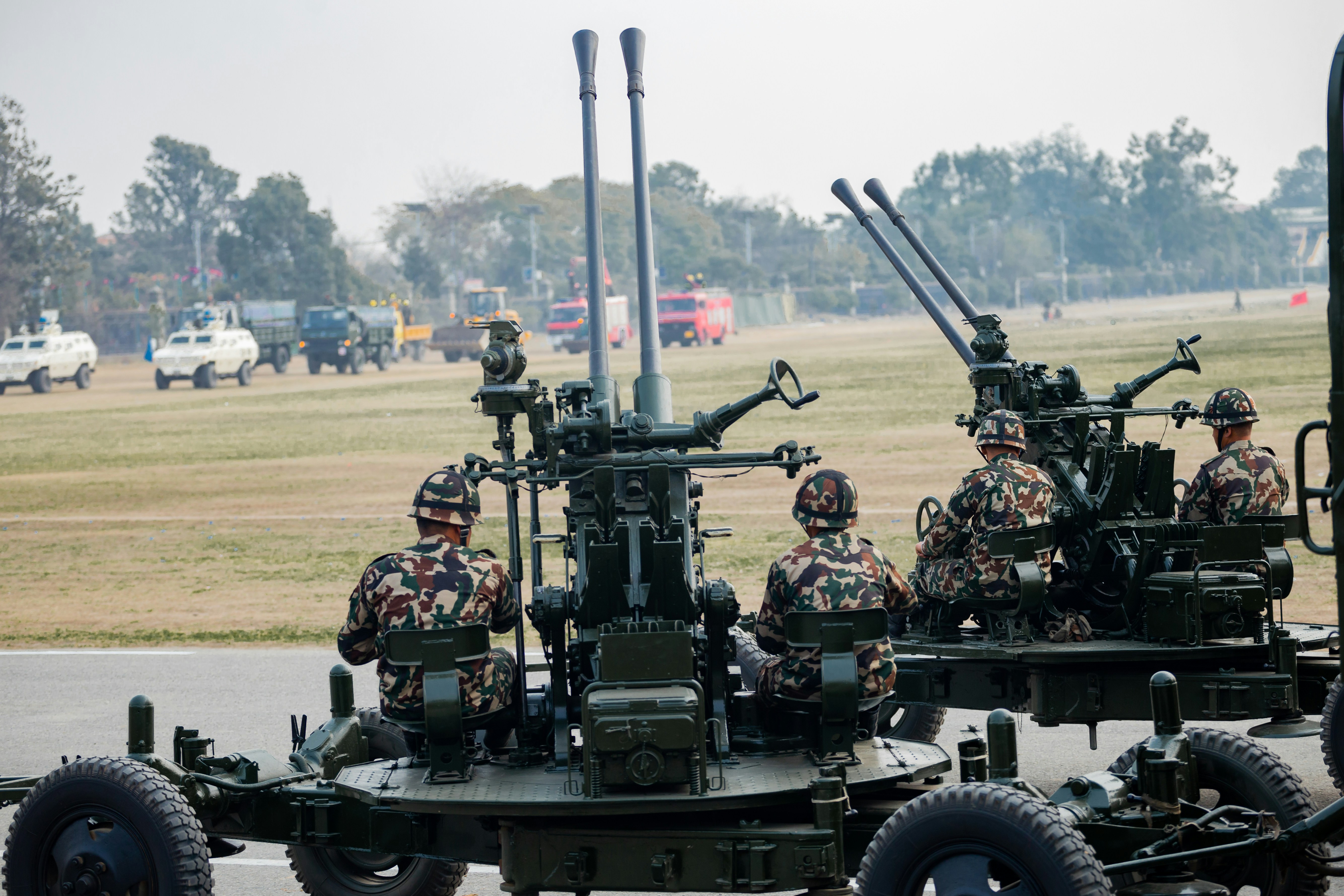 Nepali Army Troops in Armored Vehicle at Kathmandu , Tudikhel in Nepali Army Day
