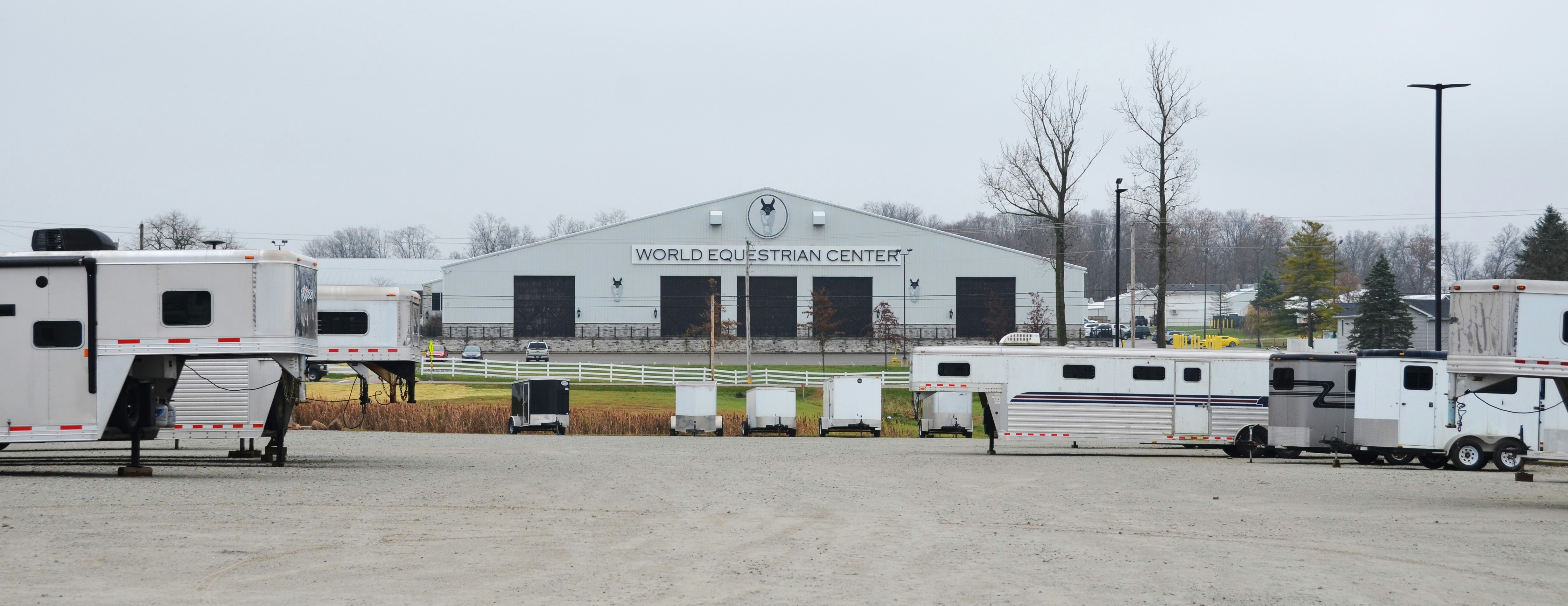 Quiet Row of Trailers Framing the World Equestrian Center