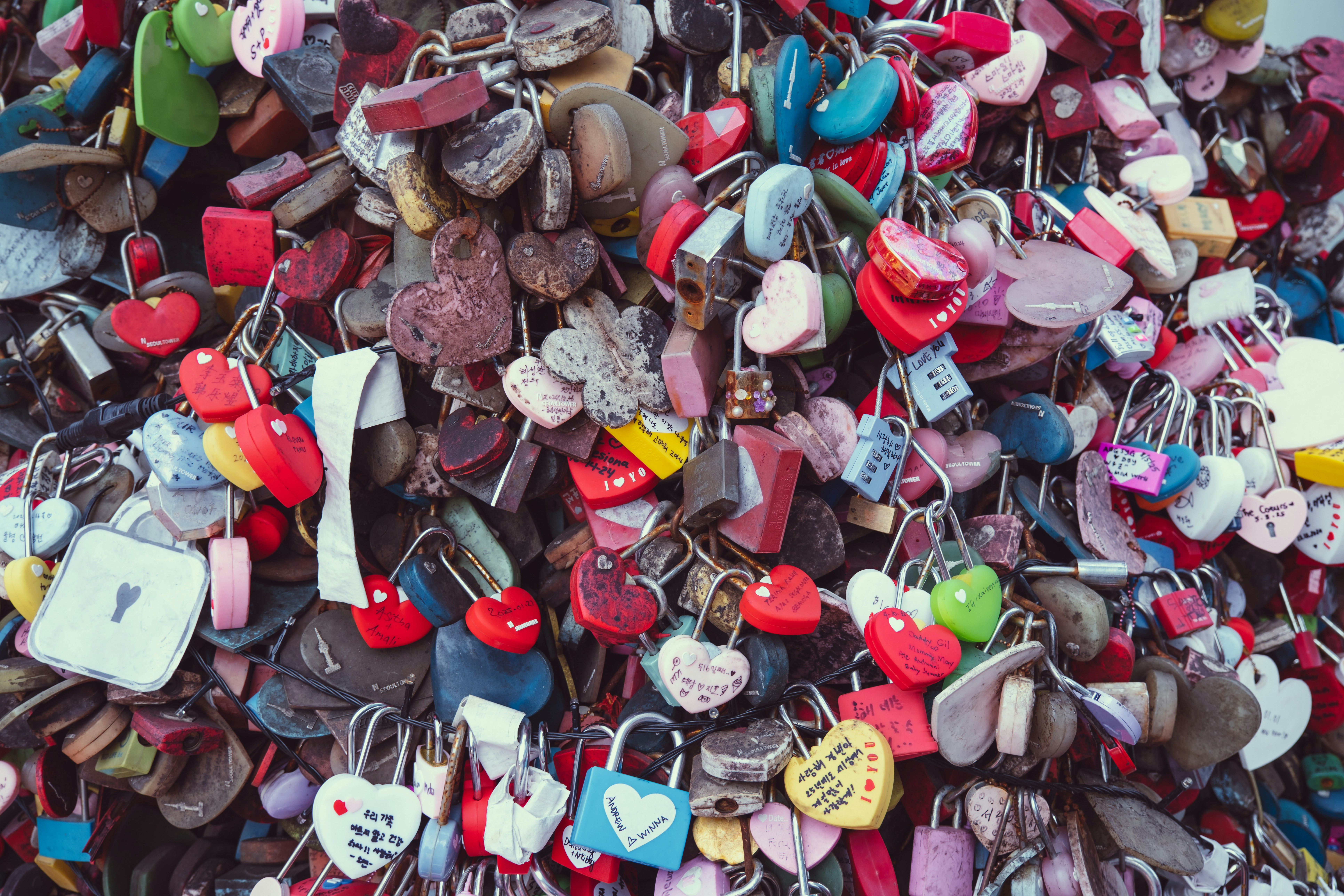 Tangled Promises: A Neon Mosaic of Love Locks