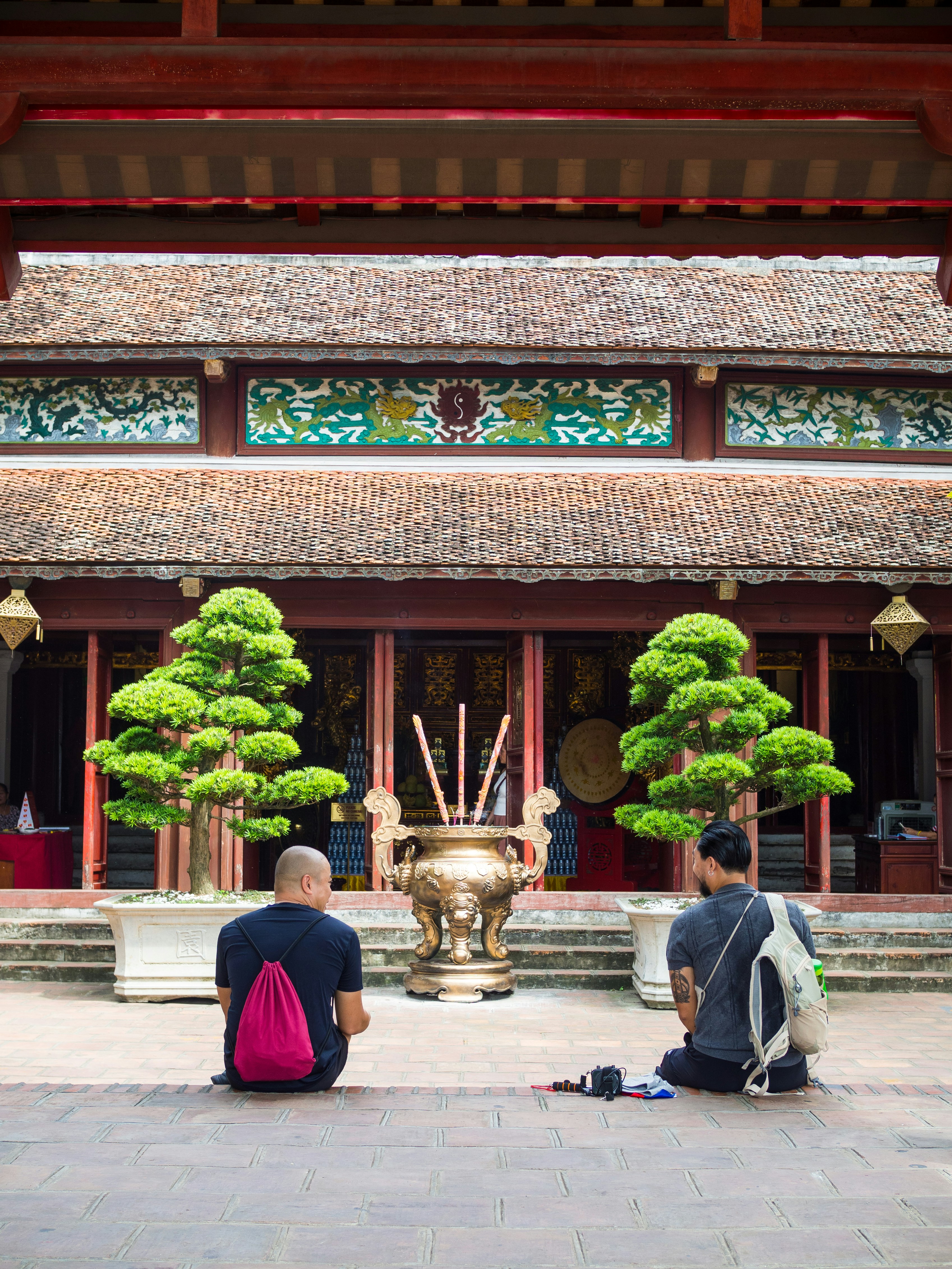 Incense Burner Centerpiece: Quiet Moment Before a Temple Doorway