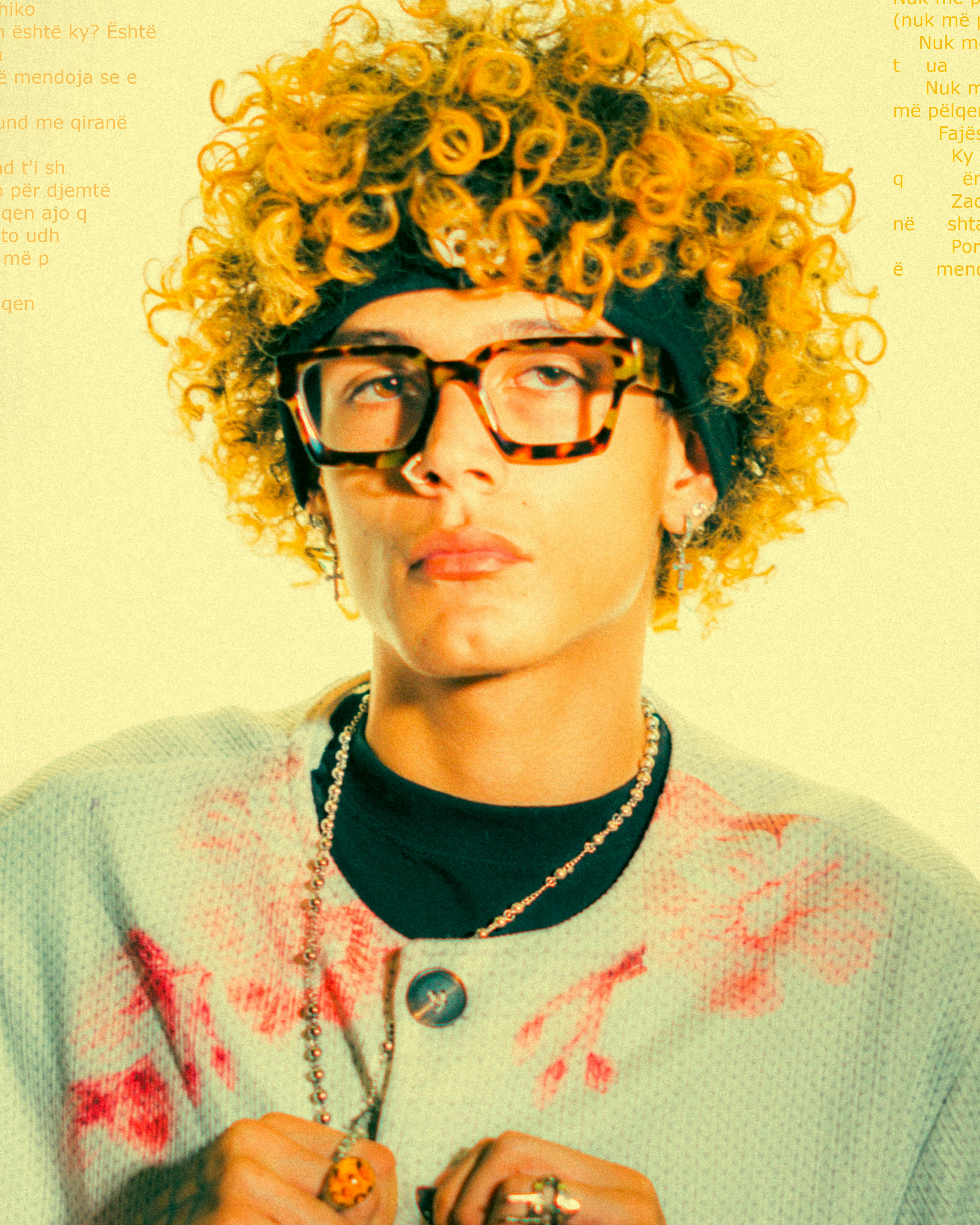 Gold-Curled Hair and Neon Frames: A Retro Portrait in Electric Light