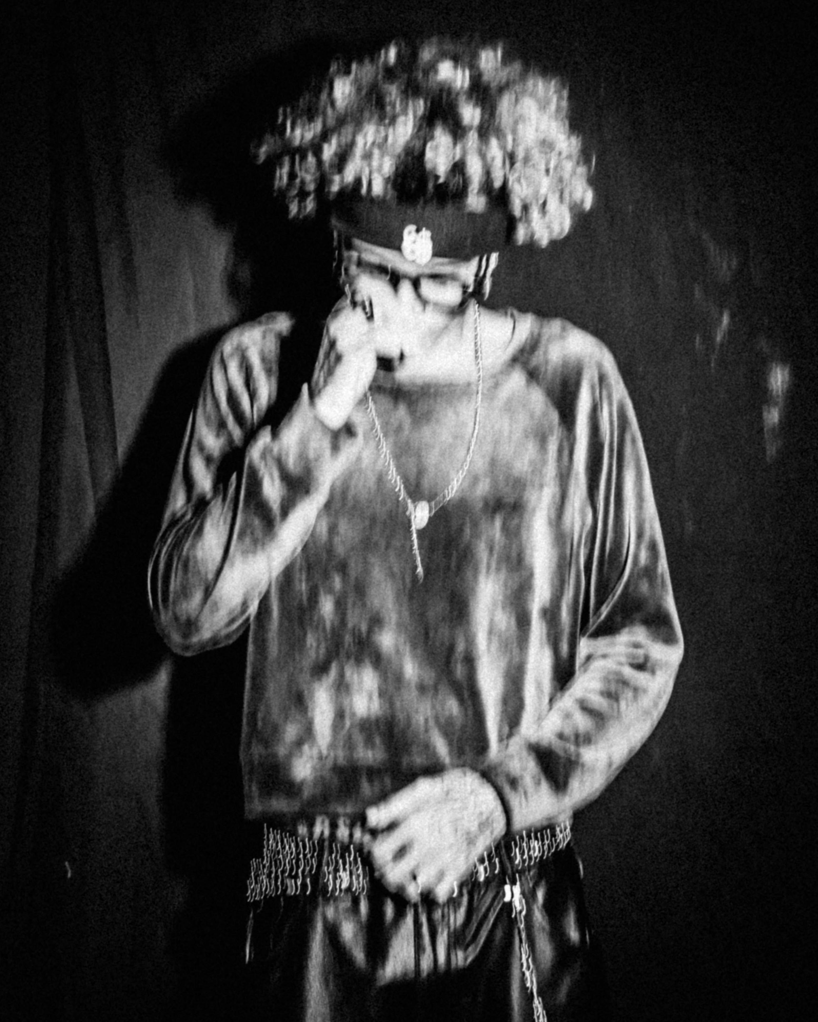 Midnight Velvet Portrait: Flower Crown, Smoke, and Quiet Intensity