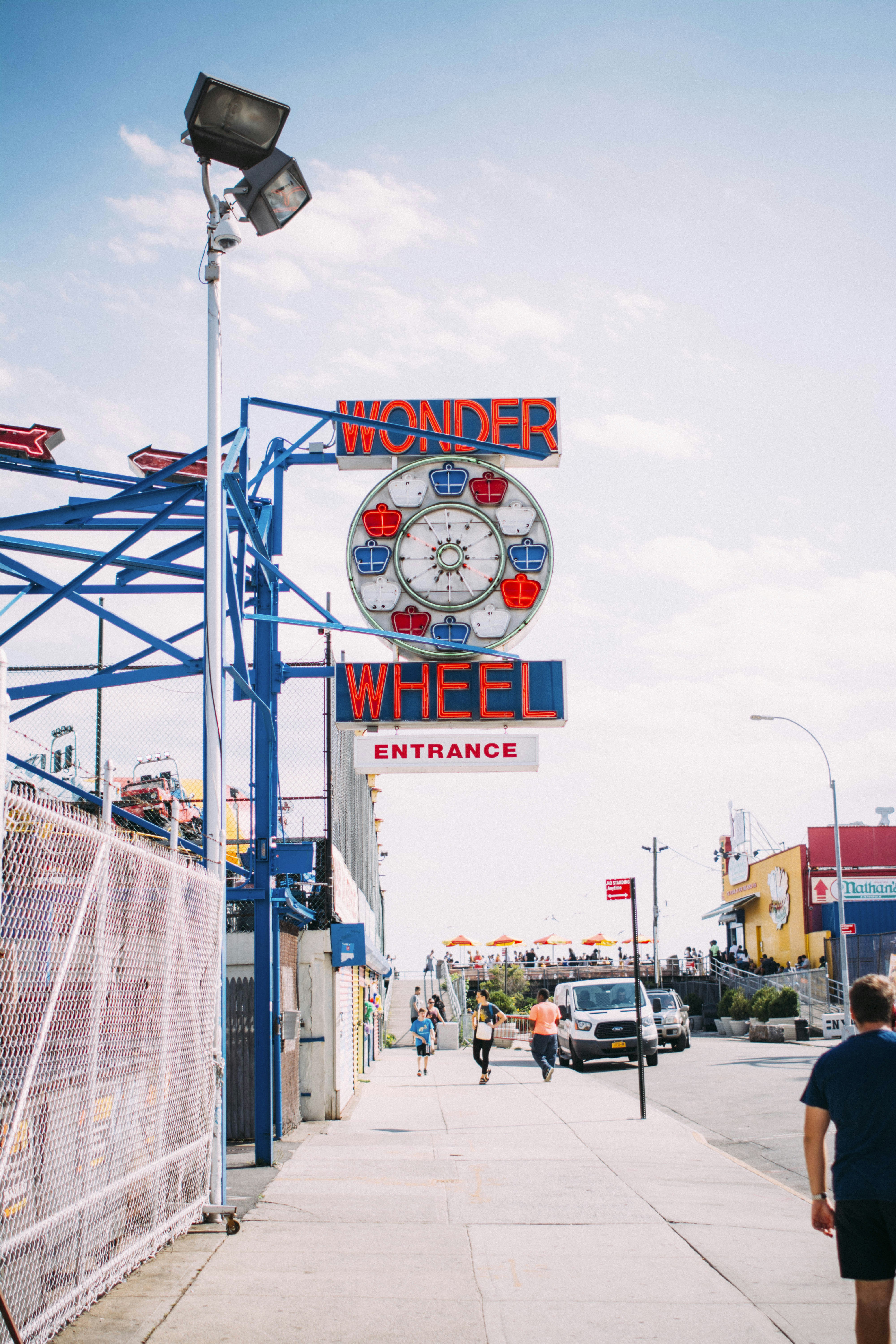 Clockwork Sign at the Sunlit Wonder Wheel Entrance