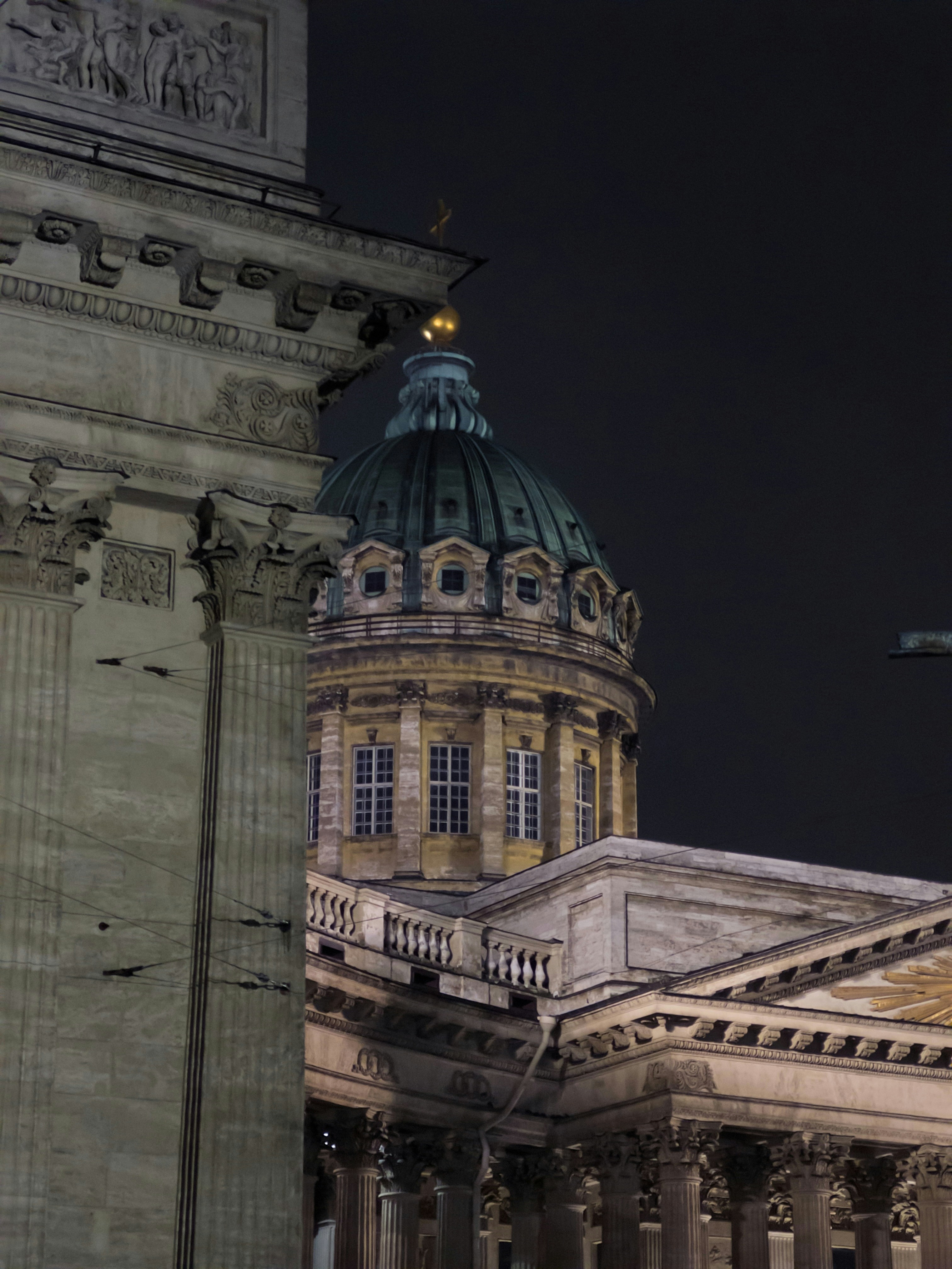 Midnight Dome Framed by a Monumental Classical Facade