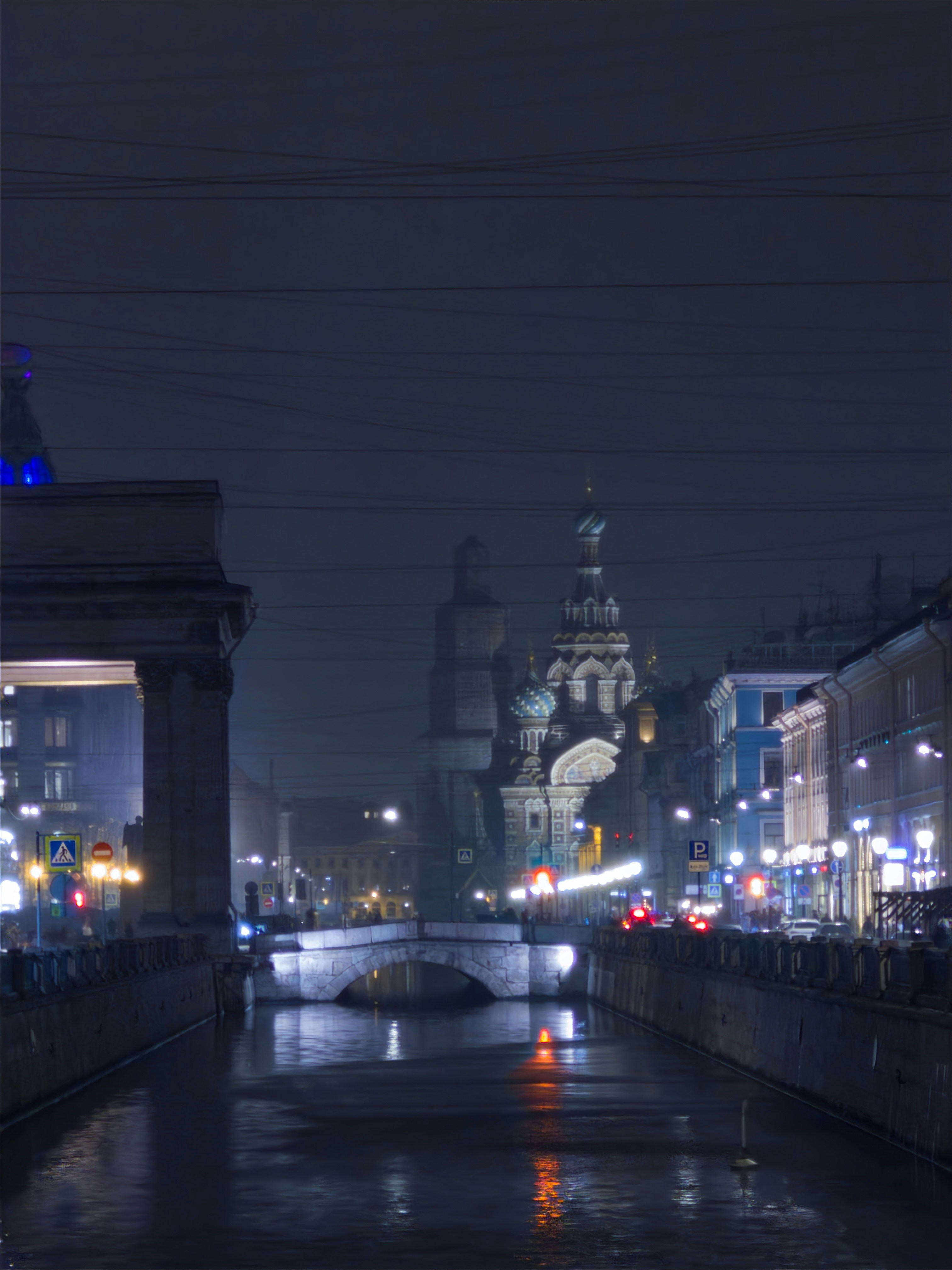 Nightfall on the Neva: Cathedral Spires Framed by Neon Reflections