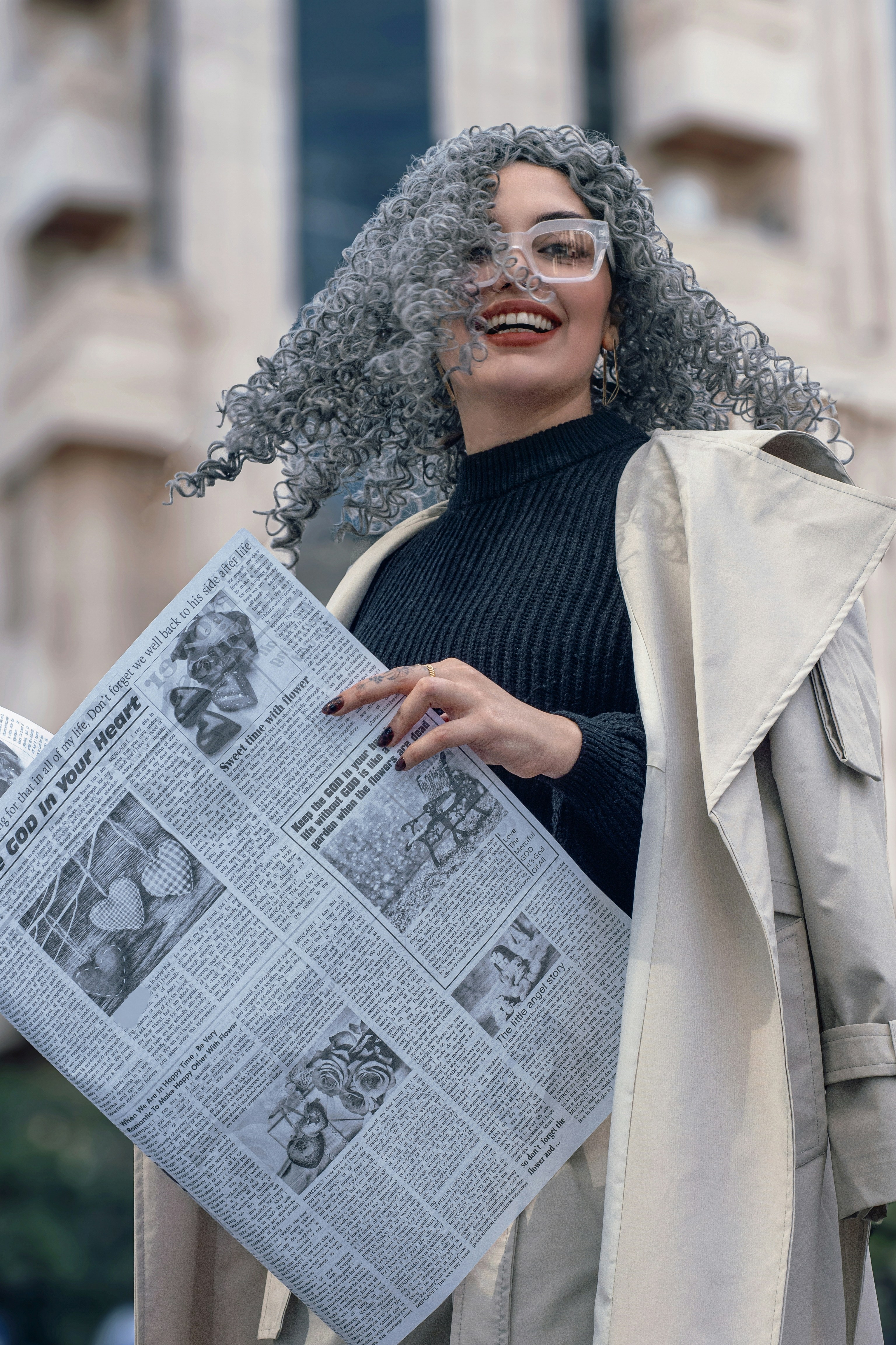 Newsprint in the Wind: A Modern Street-Style Portrait