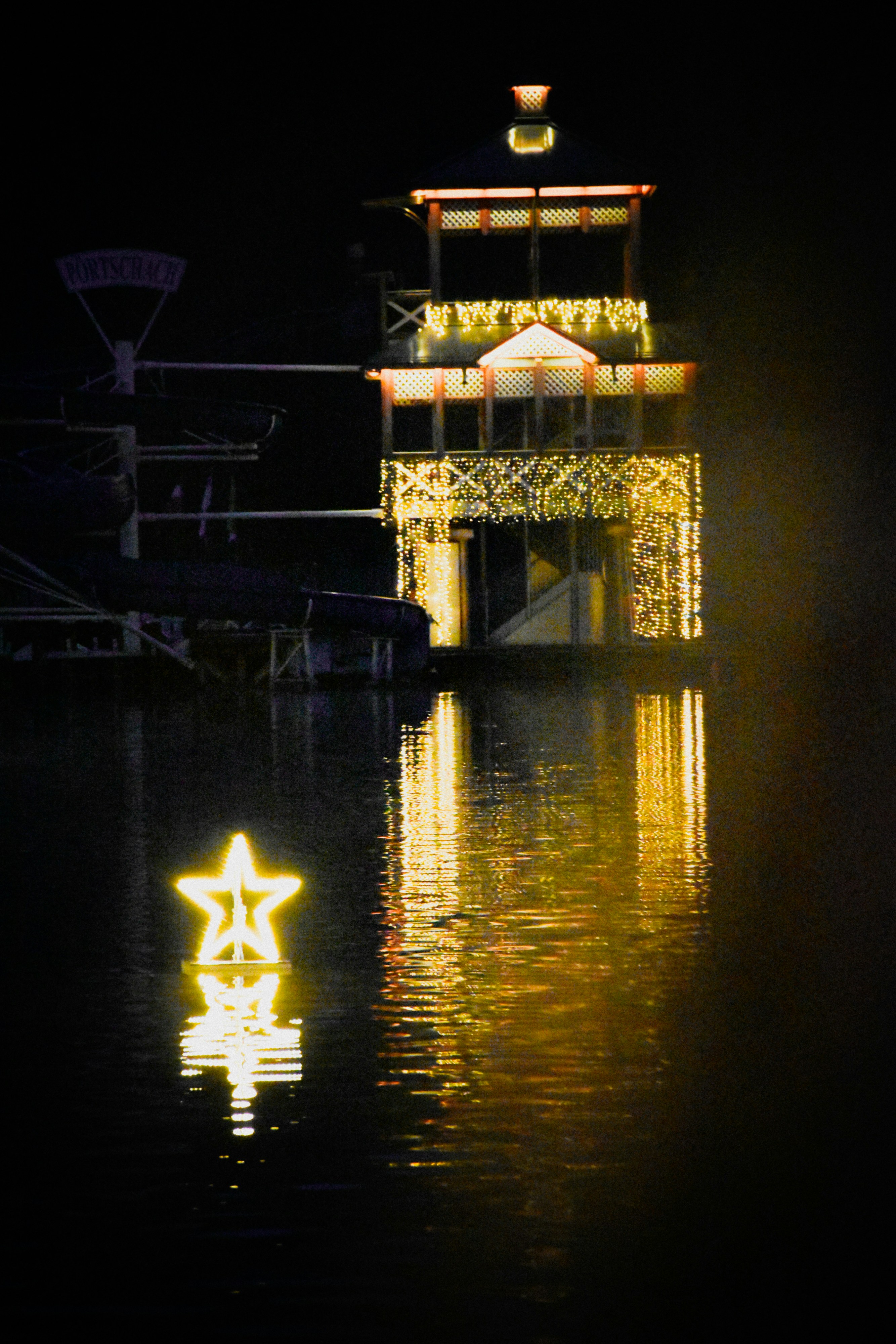 Star Buoy and the Fairy-Lit Water Tower: Reflections at Night