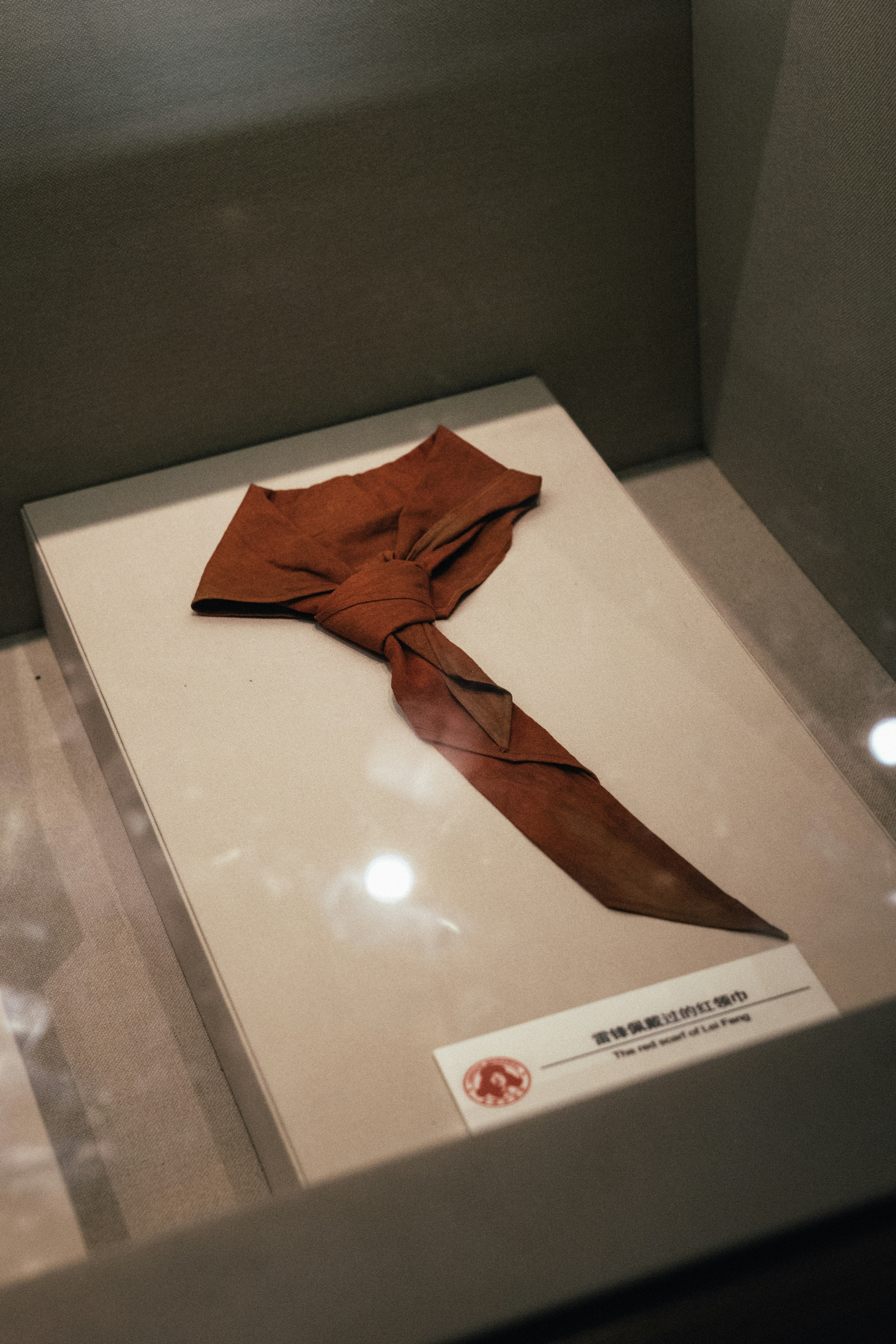 Ribbon of Memory: A Brown Scarf Locked in a Museum Display