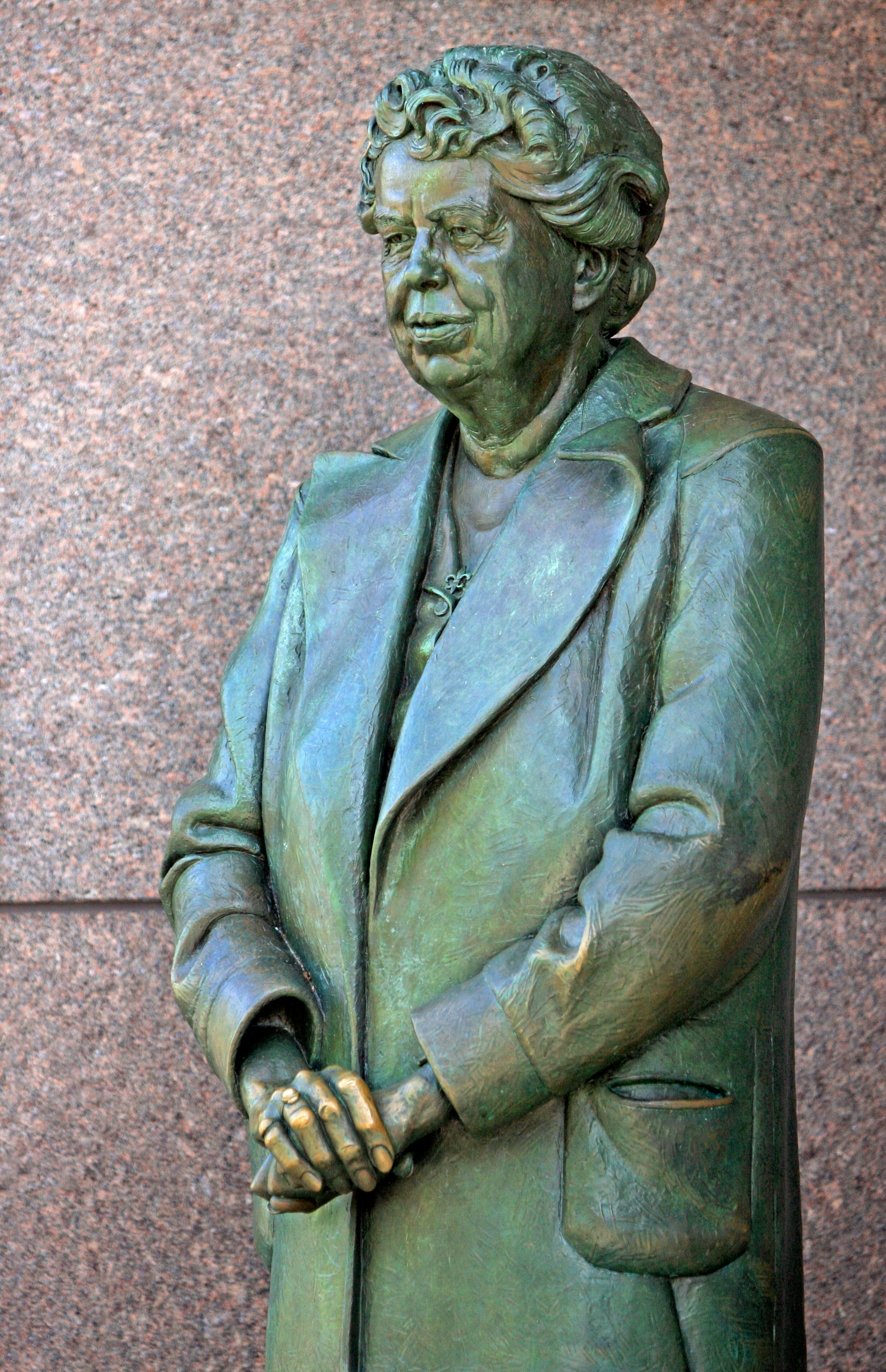 "Eleanor Roosevelt Memorial Detail" --- Detail of the bronze statue of Eleanor Roosevelt at the Franklin Delano Roosevelt Memorial in Washington, DC.