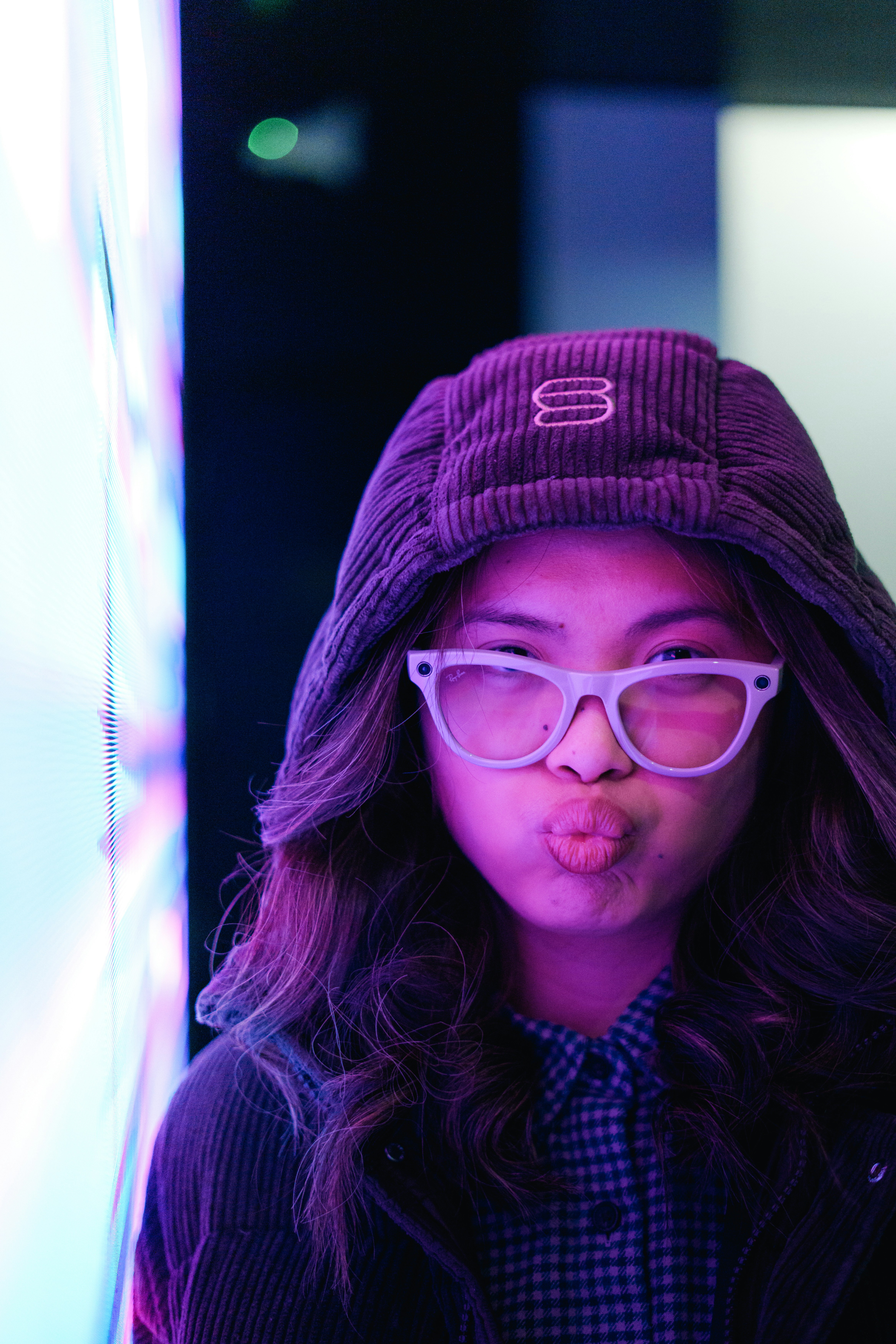Neon Velvet: A Glowing Smile in Violet Hour