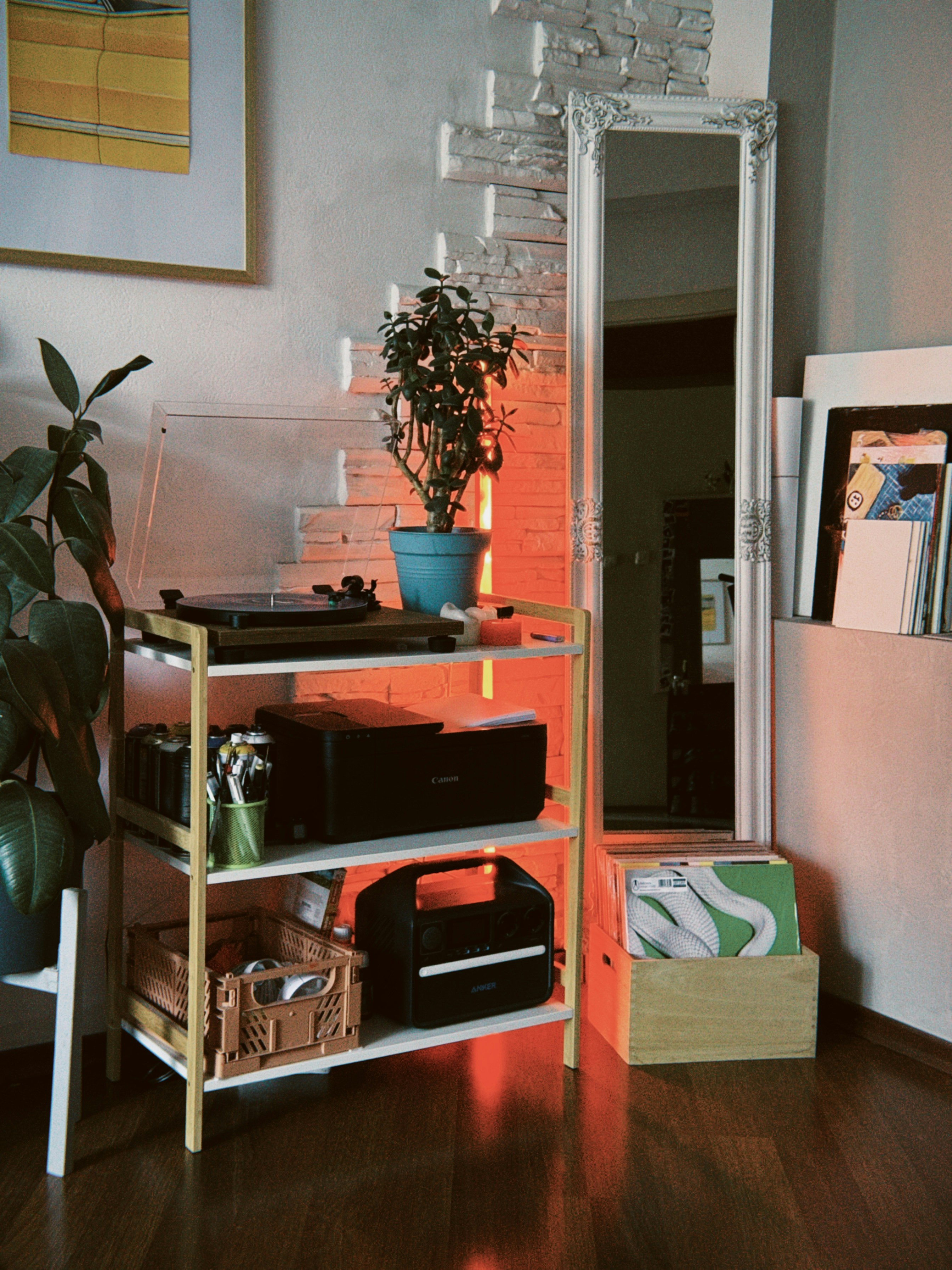 Amber Glow by the Mirror: A Quiet Studio Corner