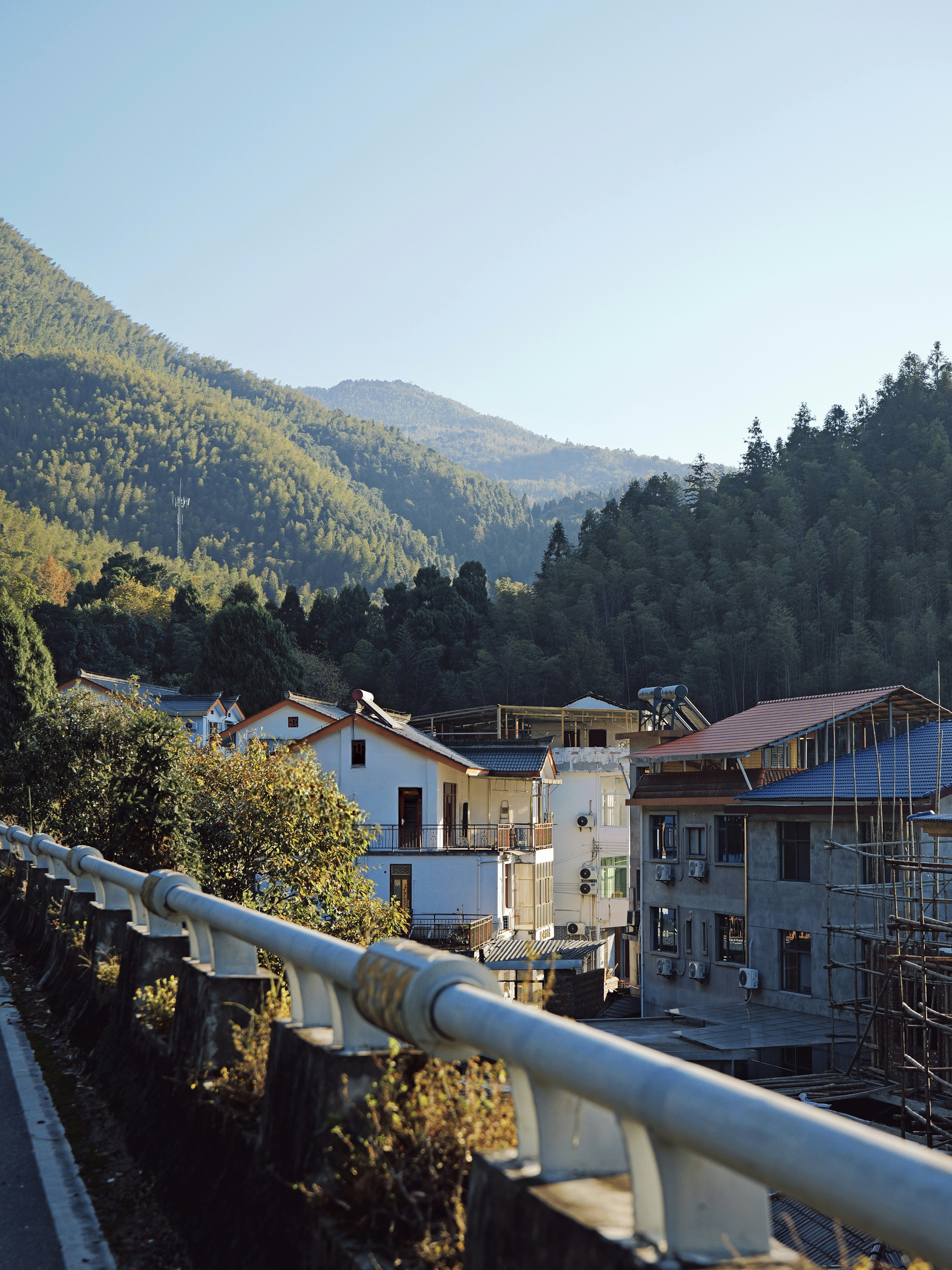 Ridge Road Through a Quiet Mountain Hamlet