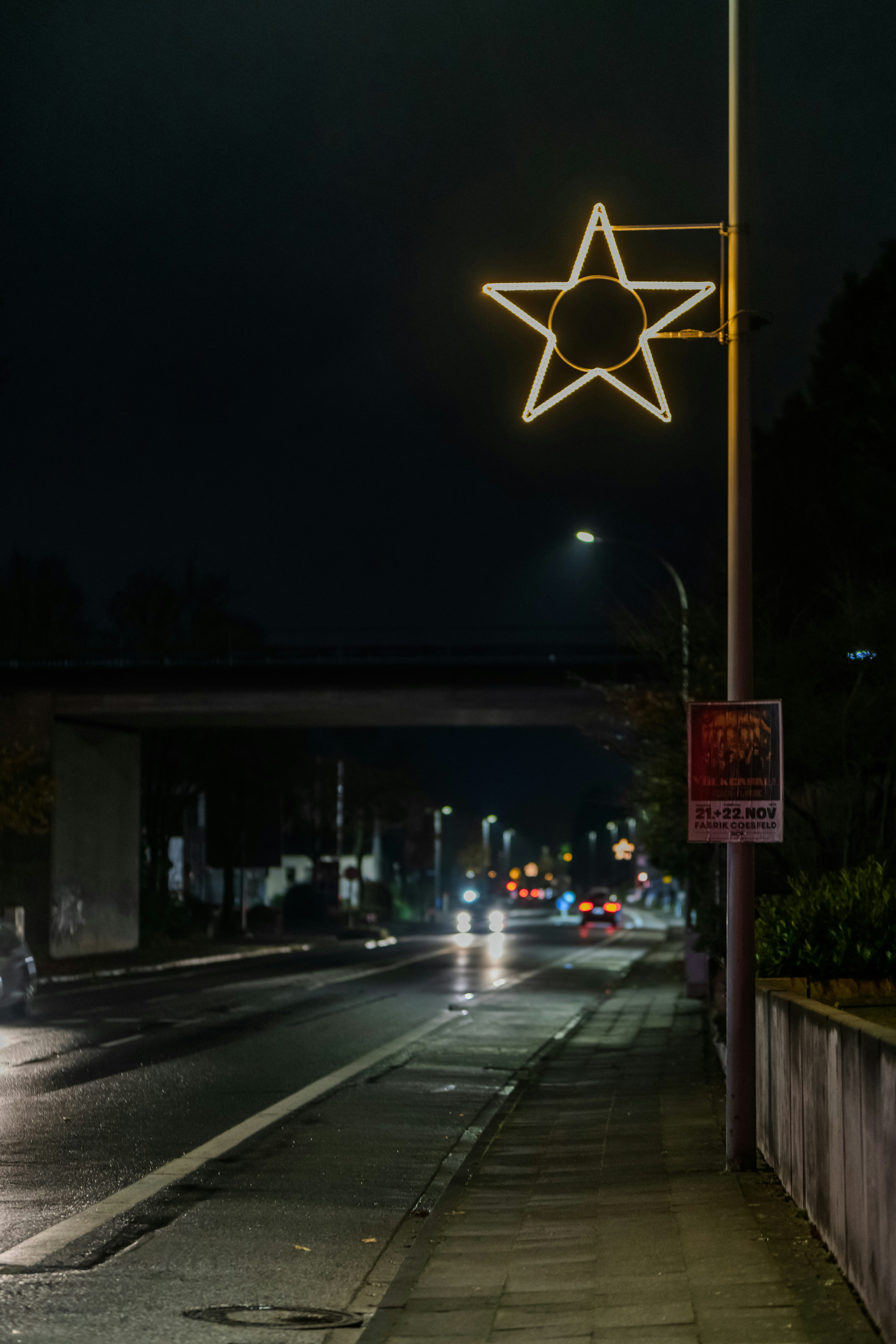 Neon Star Over a Quiet Night Street