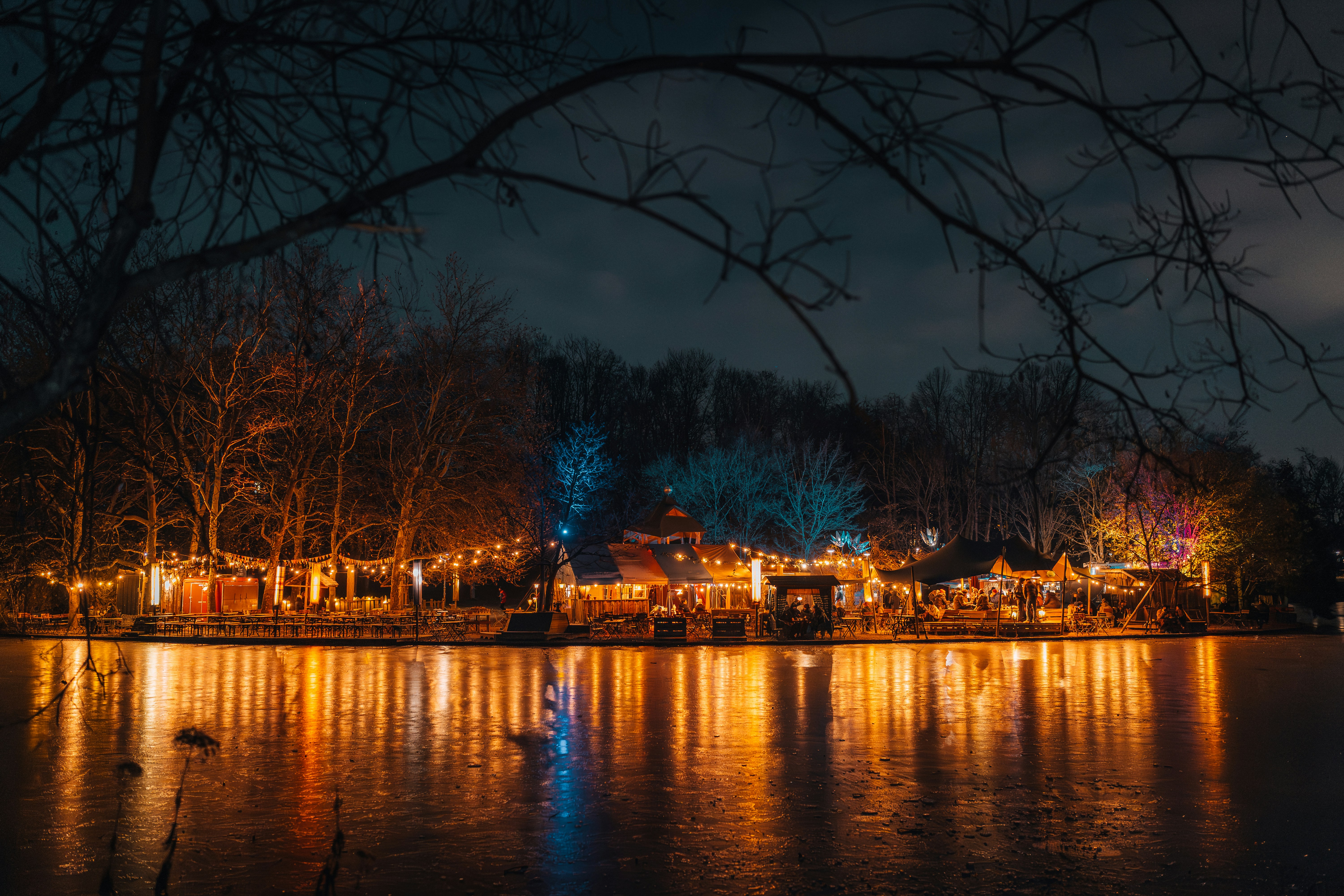 Lakeside Lanterns: Reflections of a Quiet Night Village