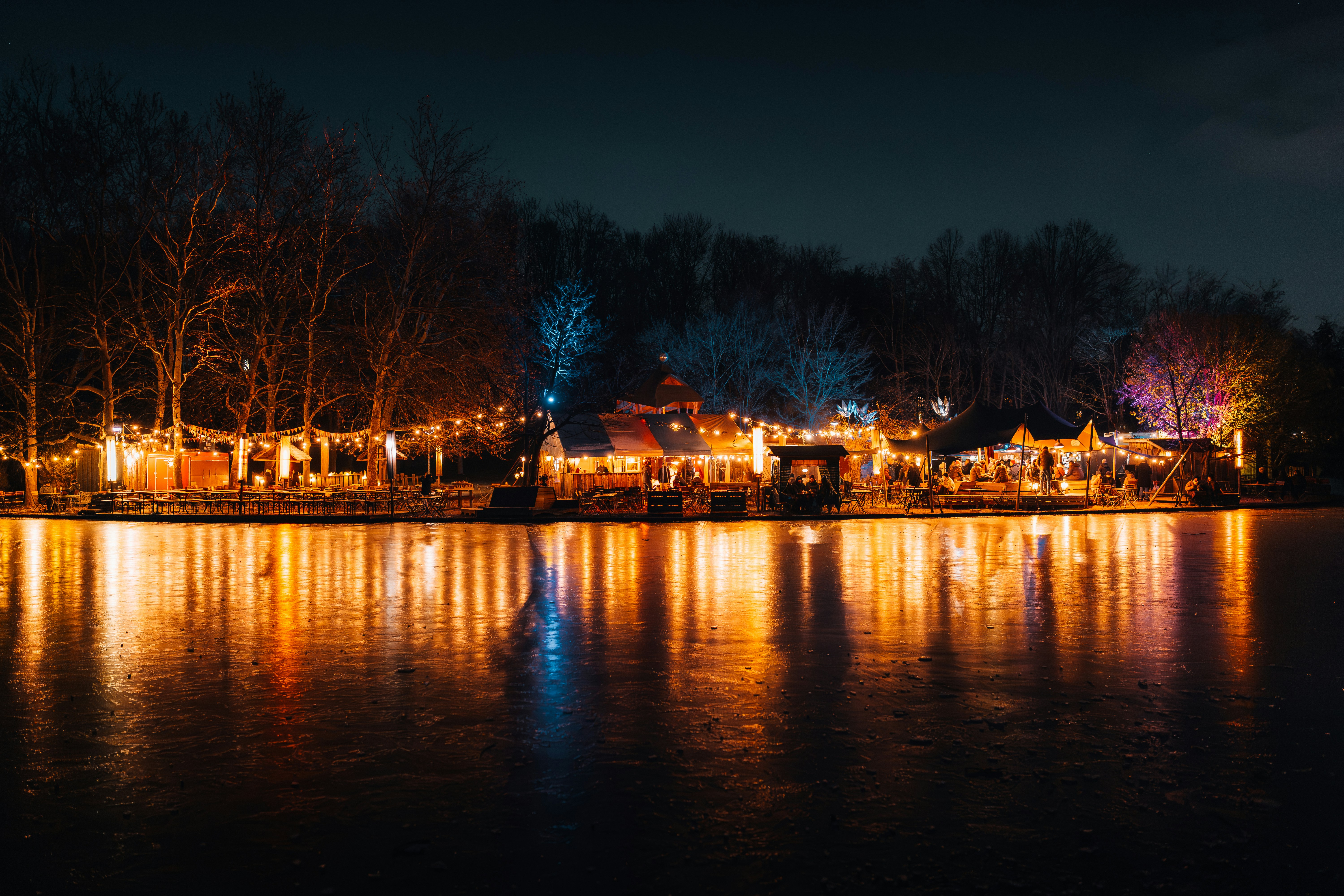Lakeside Night Market: Lanterns Framing the Calm Water