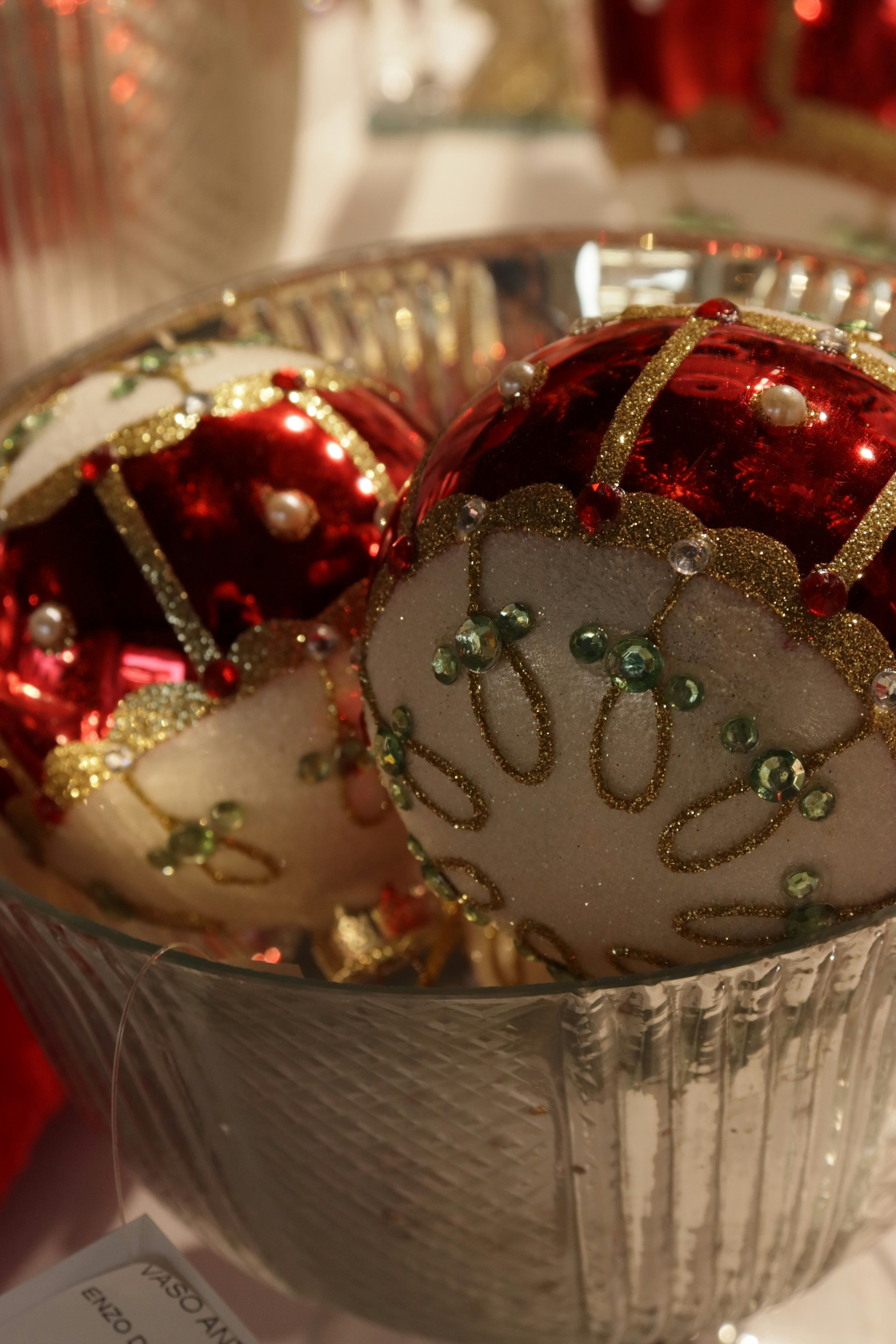 Ornamental Christmas Orbs Nestled in a Silver Bowl