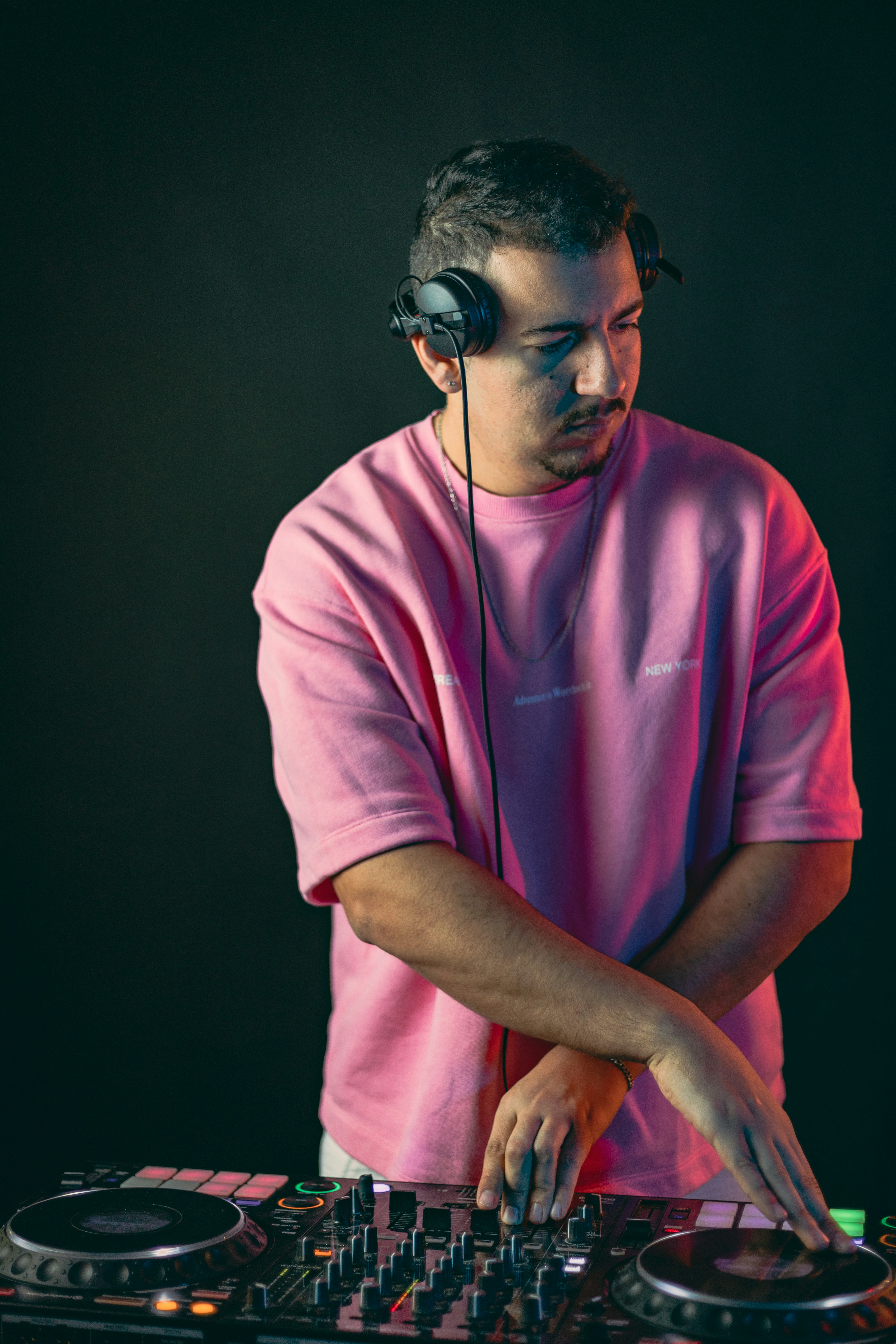 Pink Pulse in the Dim Studio