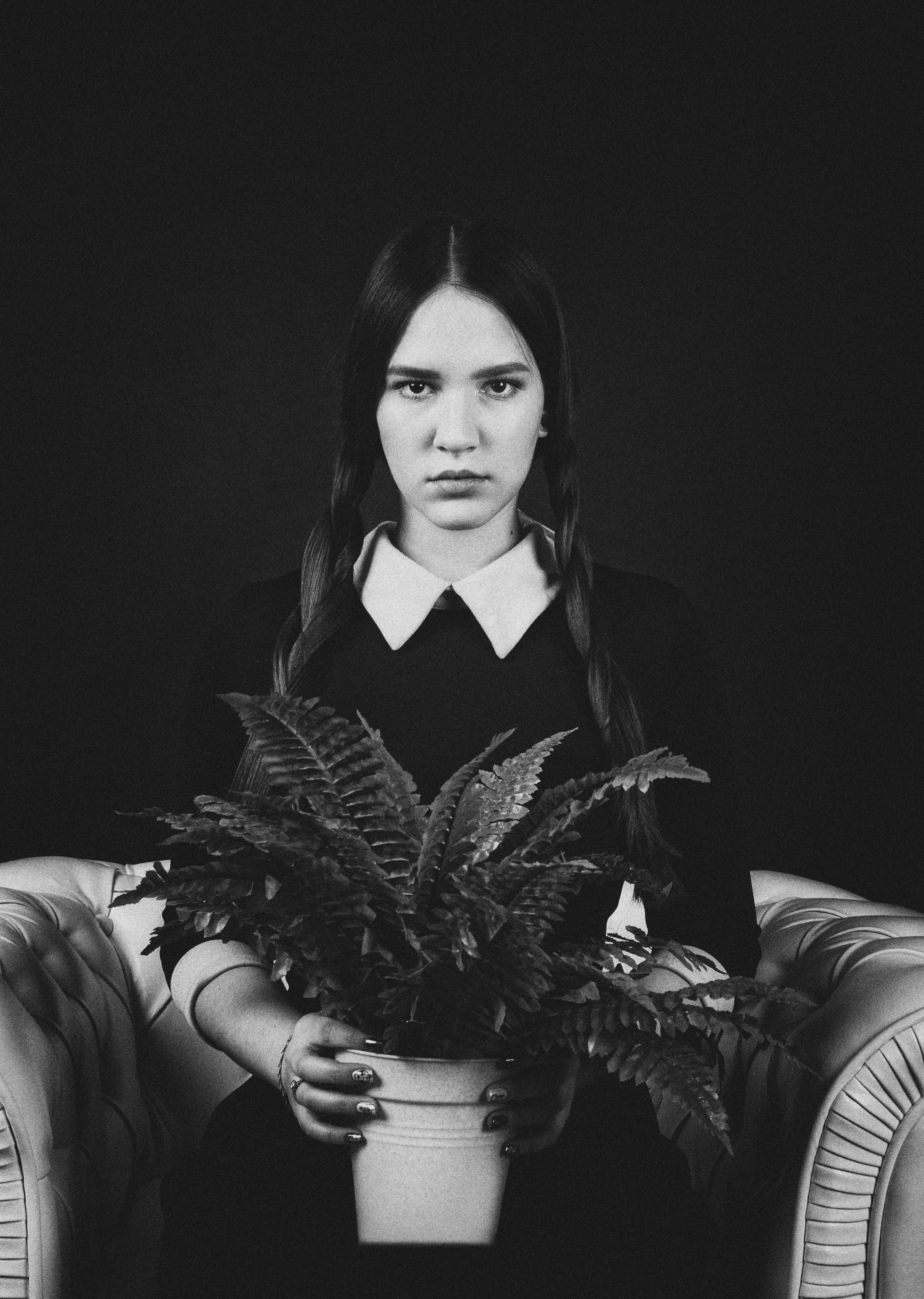 Monochrome Quiet: A Woman and Her Fern