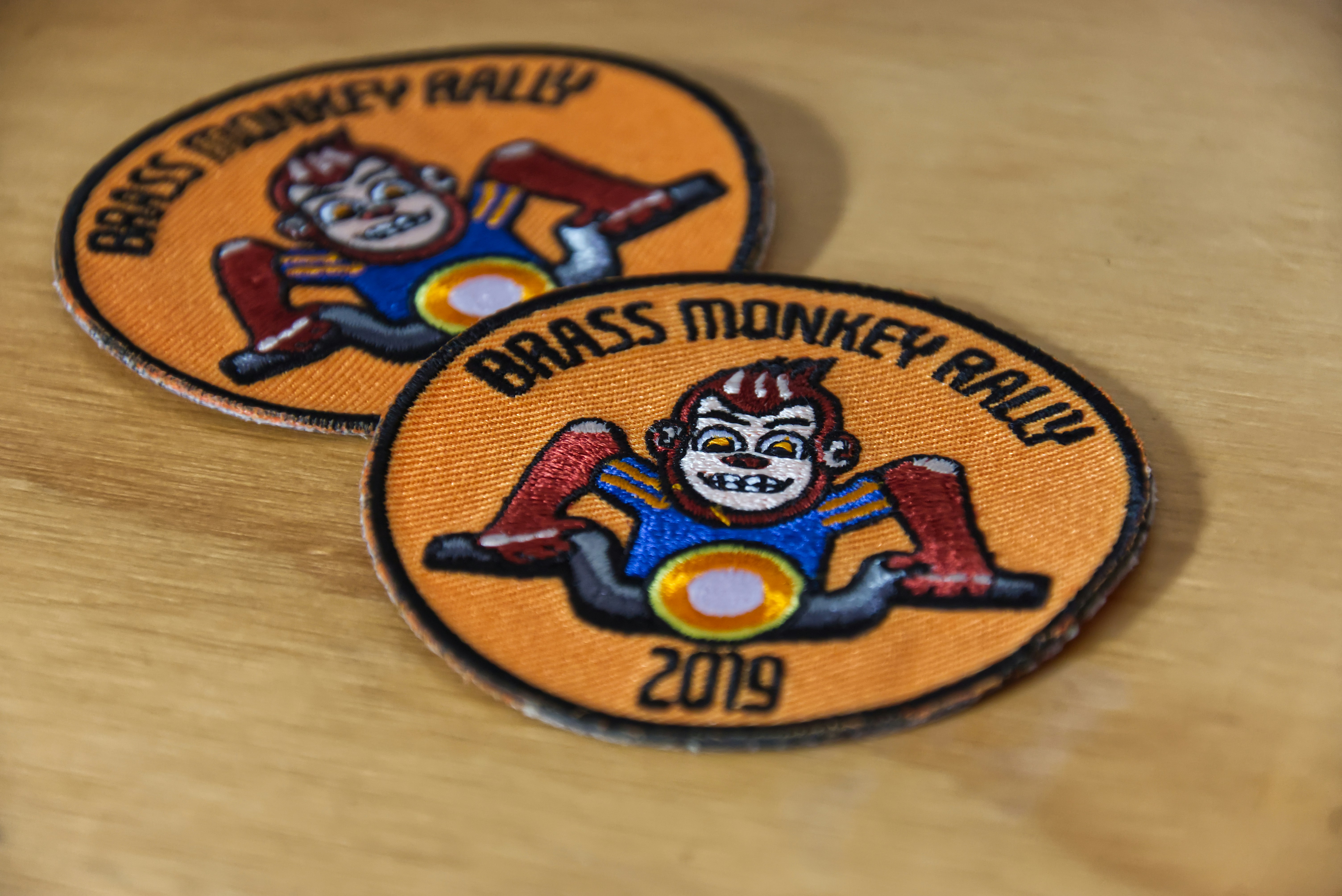 Brass Monkey Rally Patches, Photographed by the Designer (Part of my graduation year commission project).