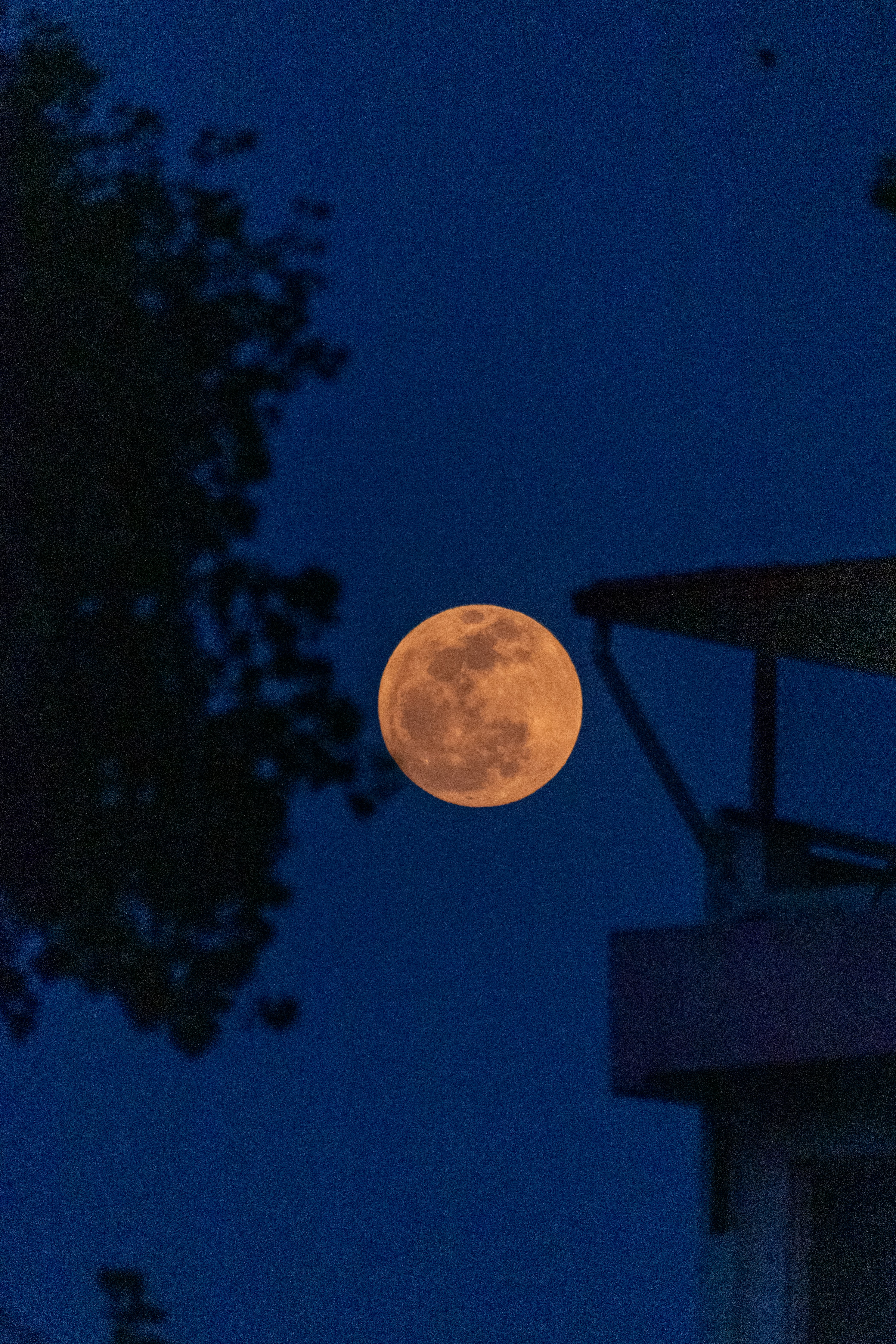 Copper Moon Over a Blue Hour Terrace