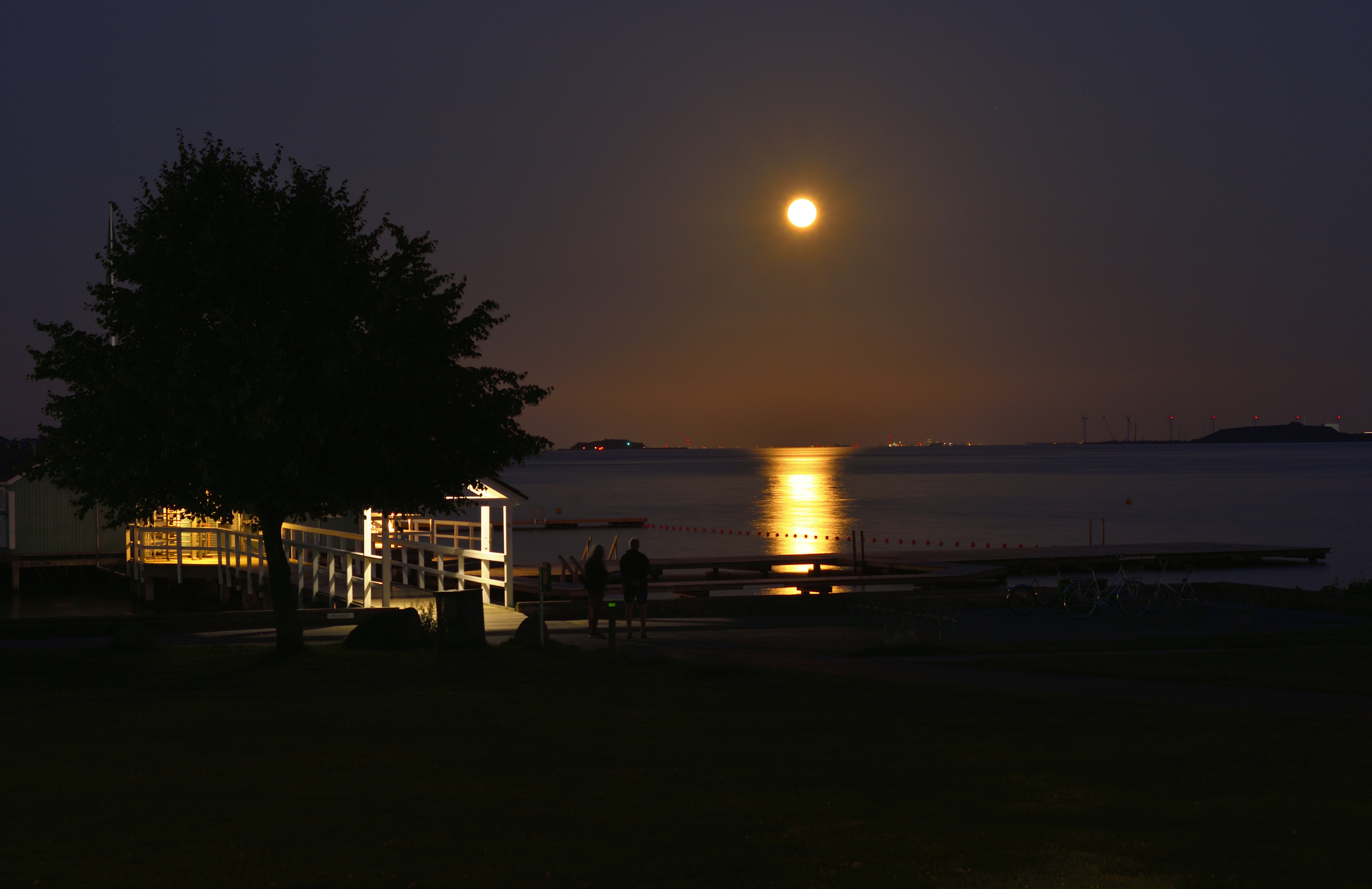 Moonrise Over the Lakeside Pier