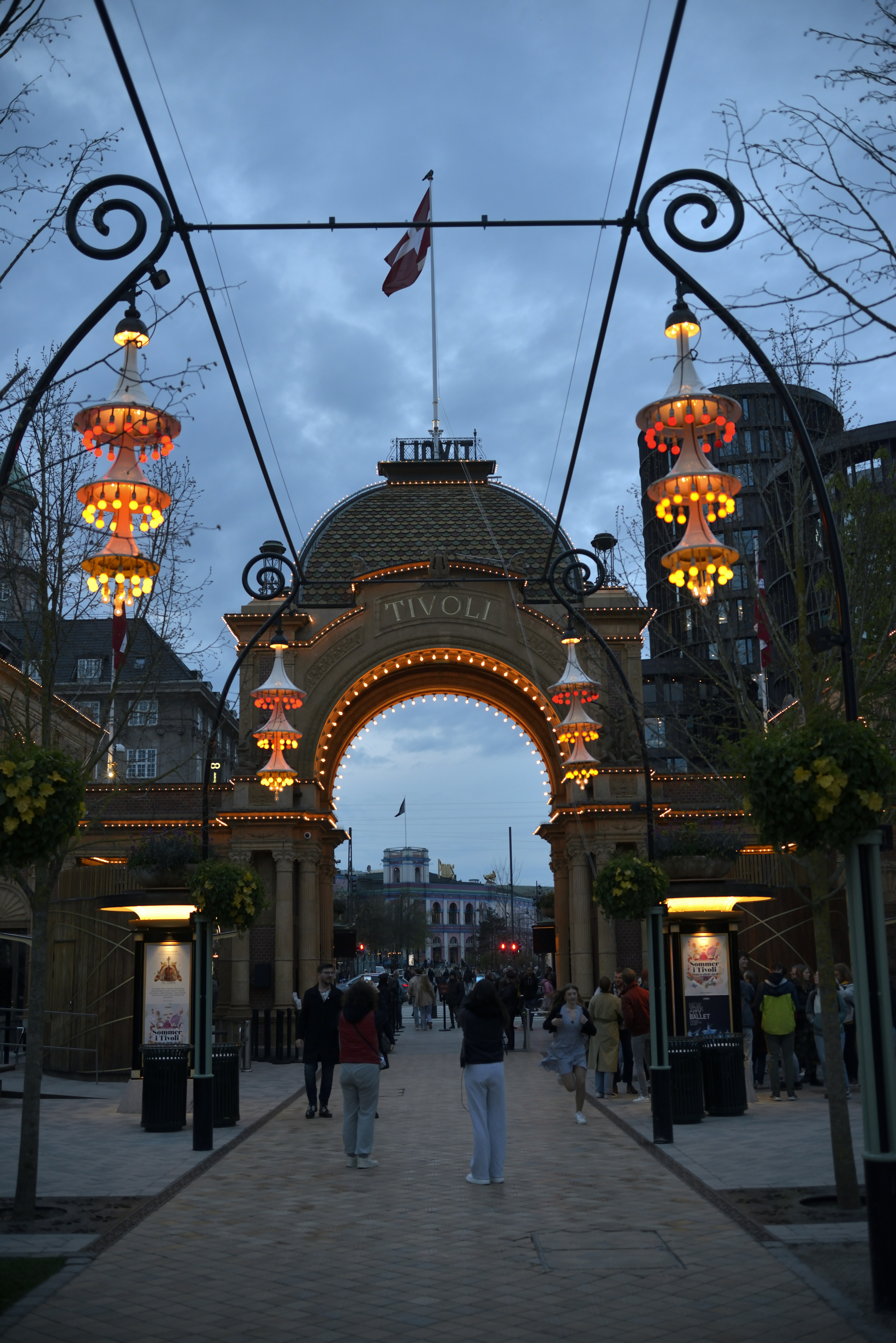 Lantern-lit Tivoli Arch at Blue Hour