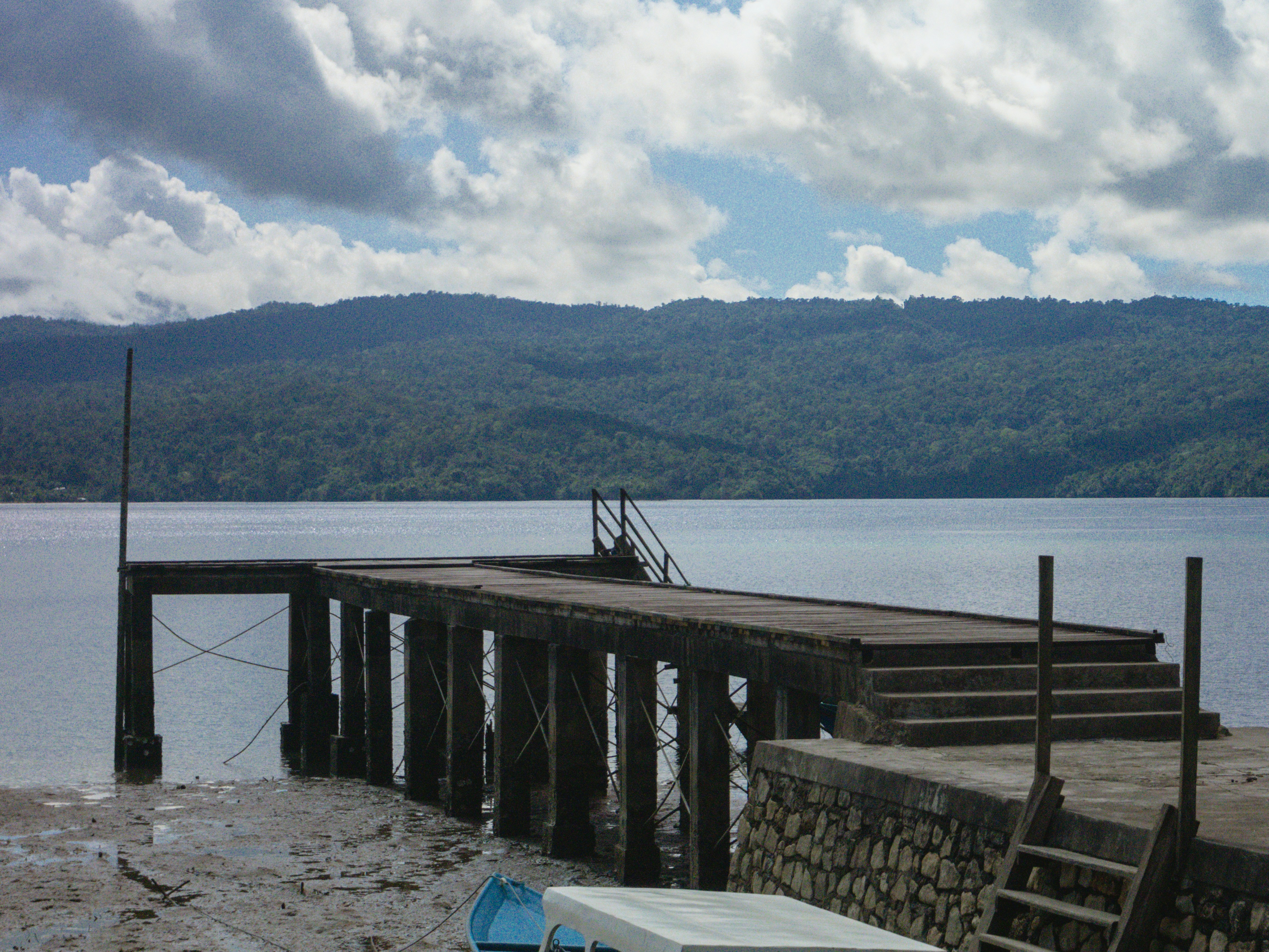 A view of hill across Werfra village Port when sunrise.