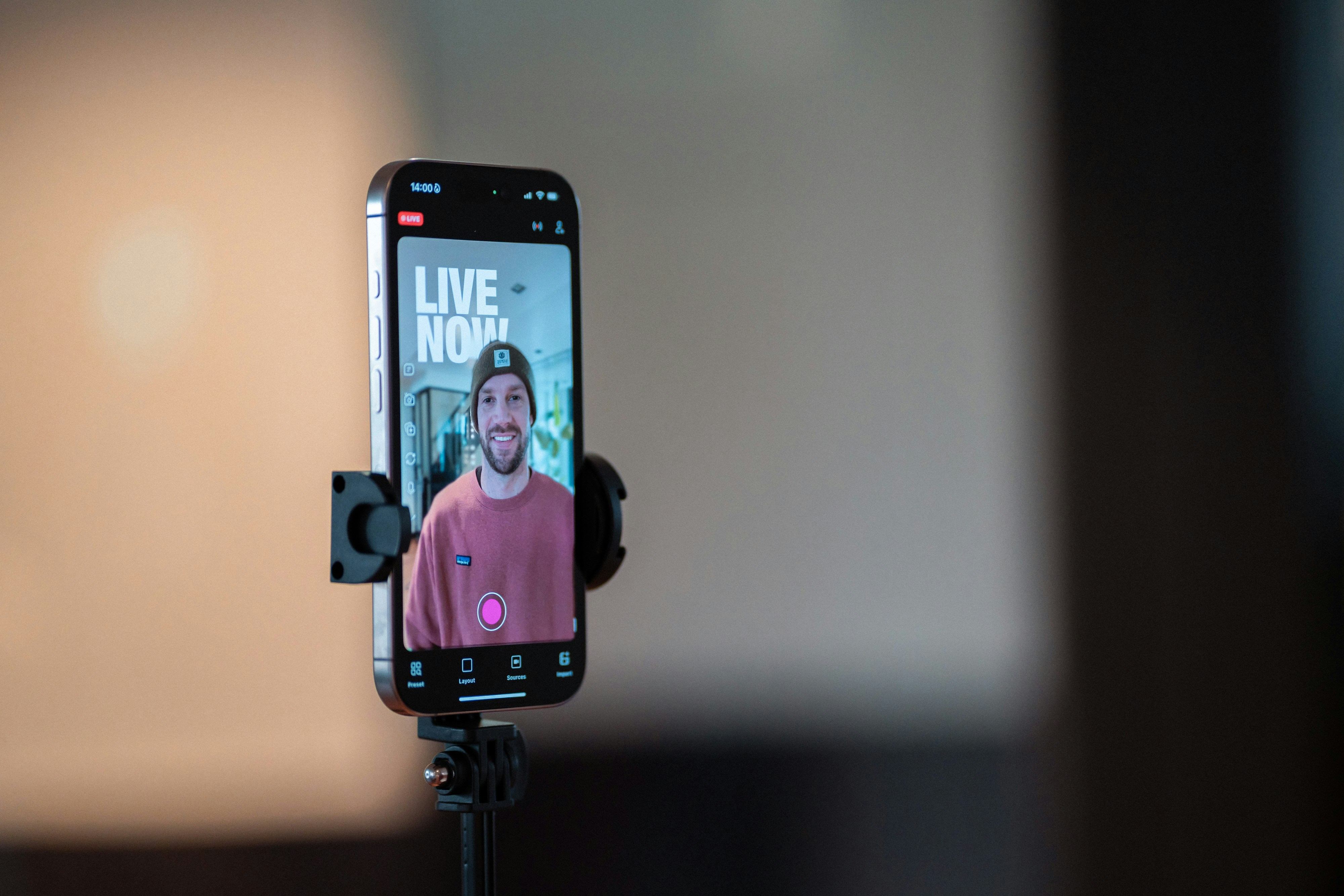Behind the scenes from a livestream with Detail. We make it effortless to record, customize, and share professional video podcasts — all from your iPhone.